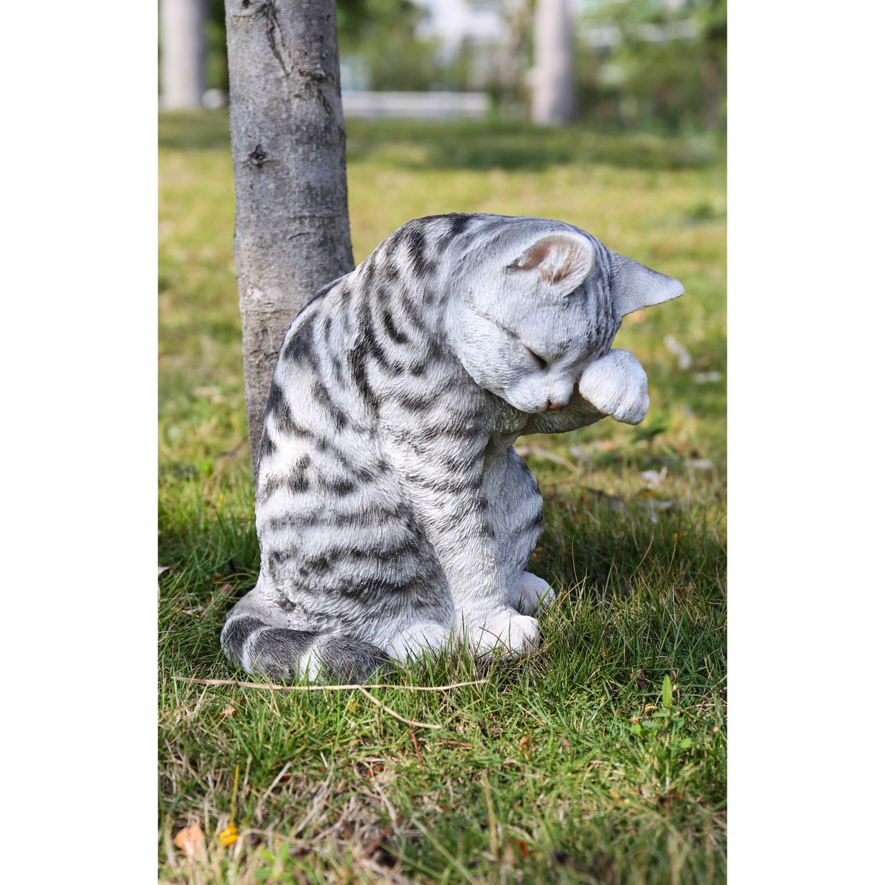 10.25" Gray & White Tabby Cat Outdoor Figurine Statue | Christmas Central