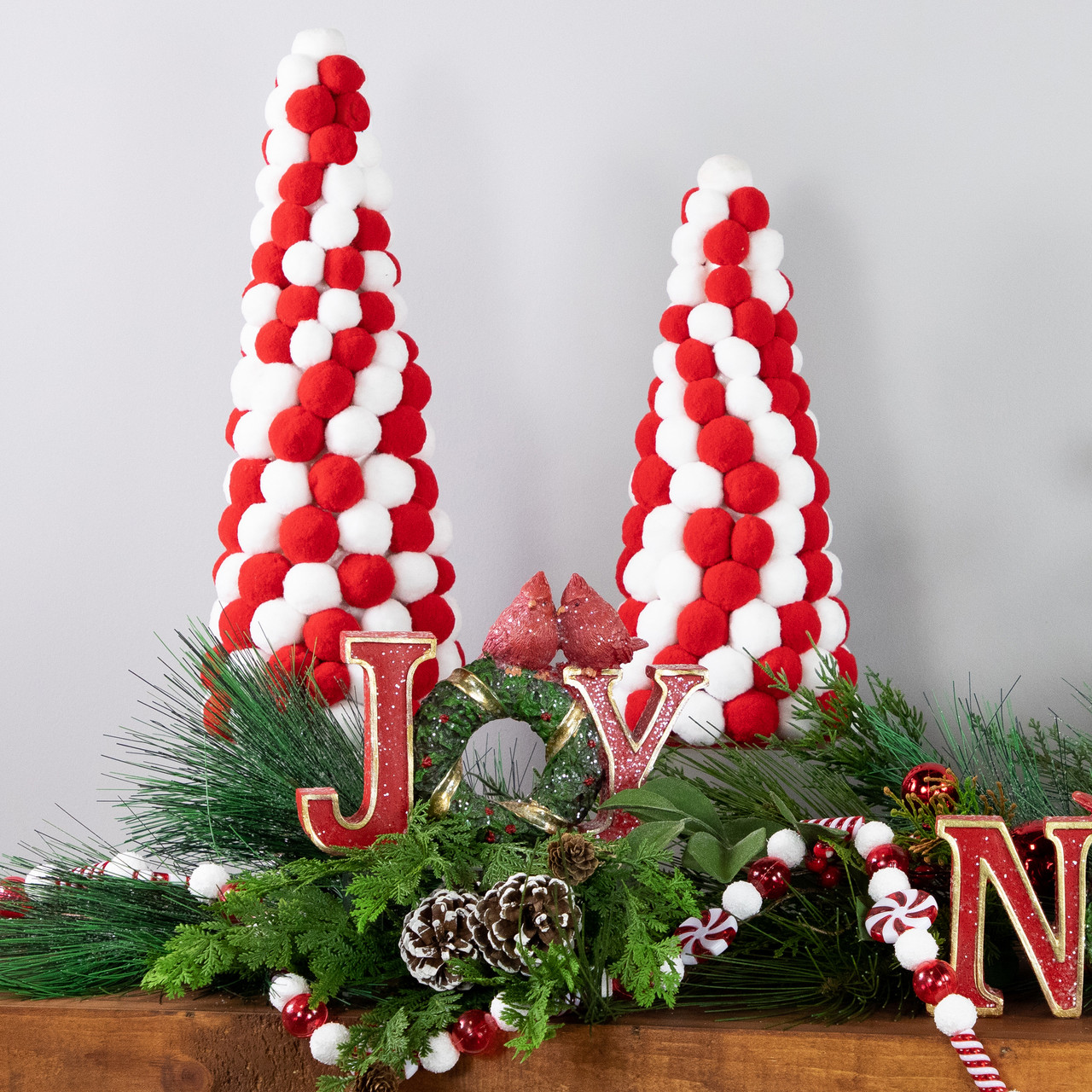 Candy Cane Plush PomPom Christmas Tree Decoration - 15" - Red & White ...