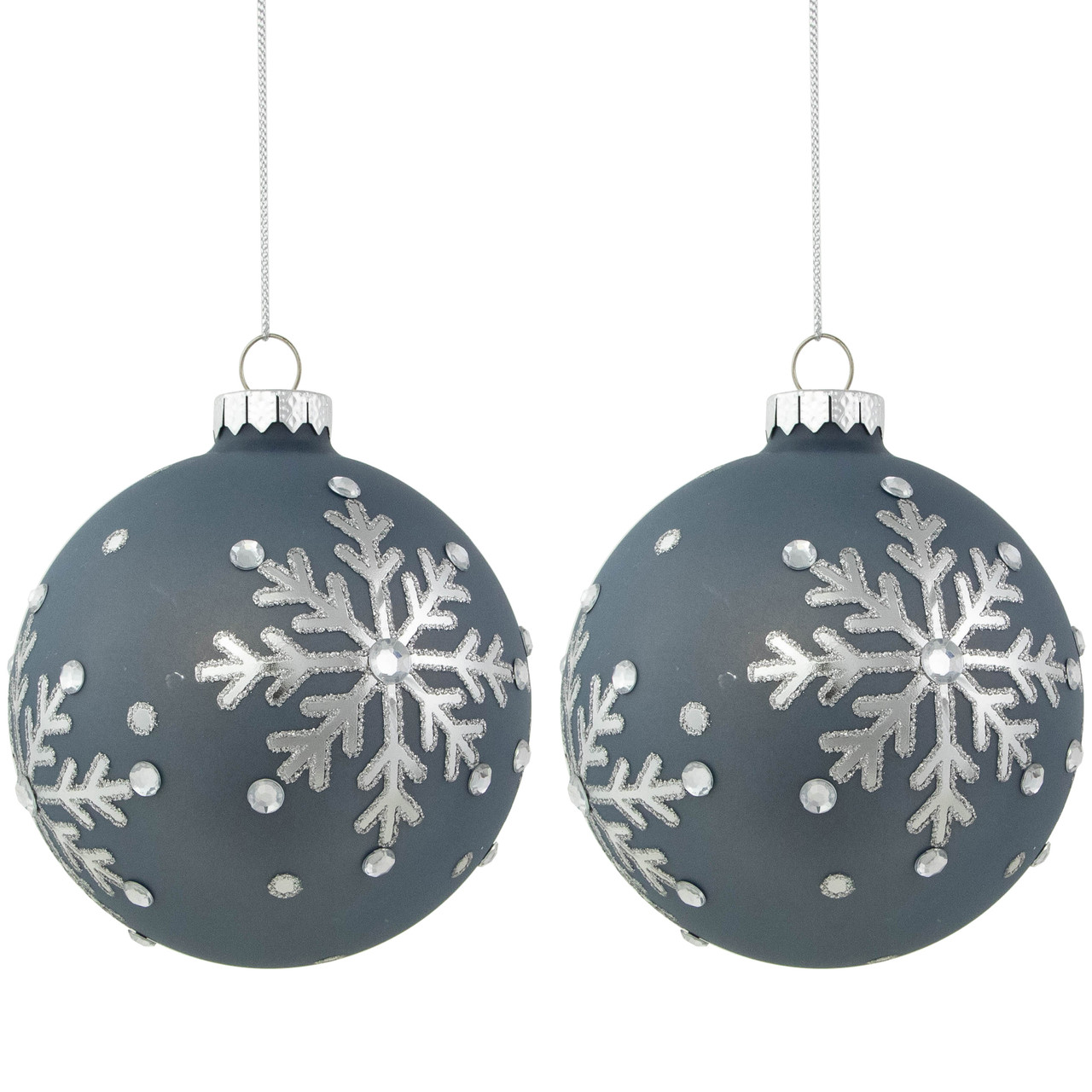 Glitter Mirrored Snowflakes Christmas Glass Ball Ornaments - 4" - Slate ...