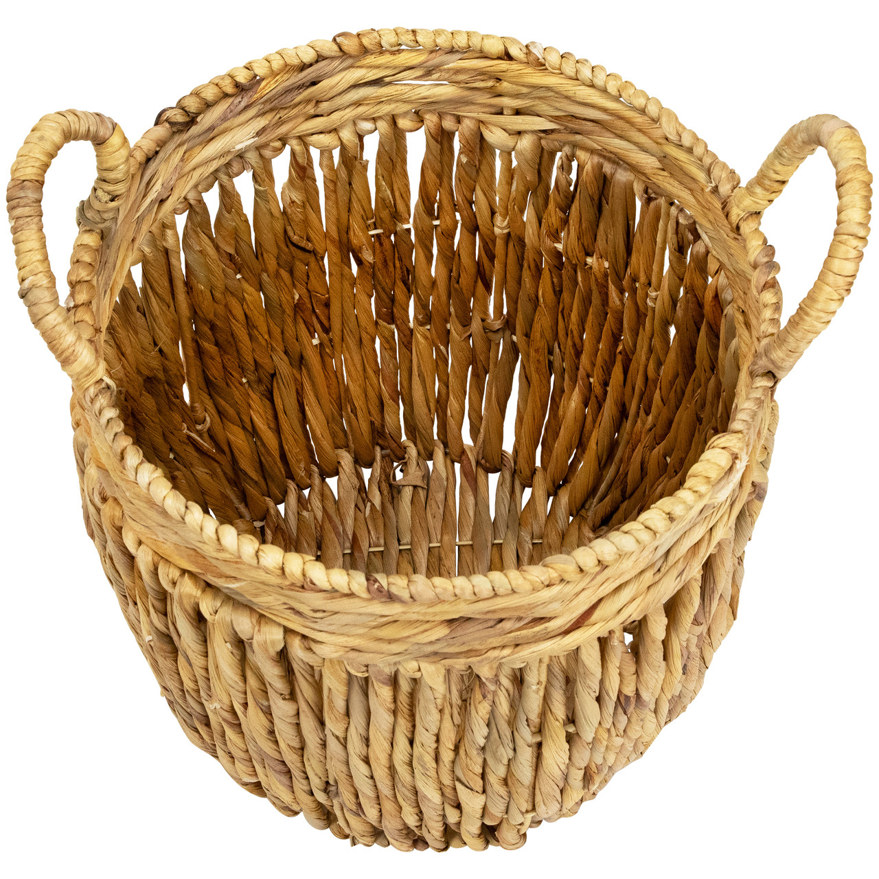 Set of 3 Textured Woven Water Hyacinth Rustic Storage Baskets with ...