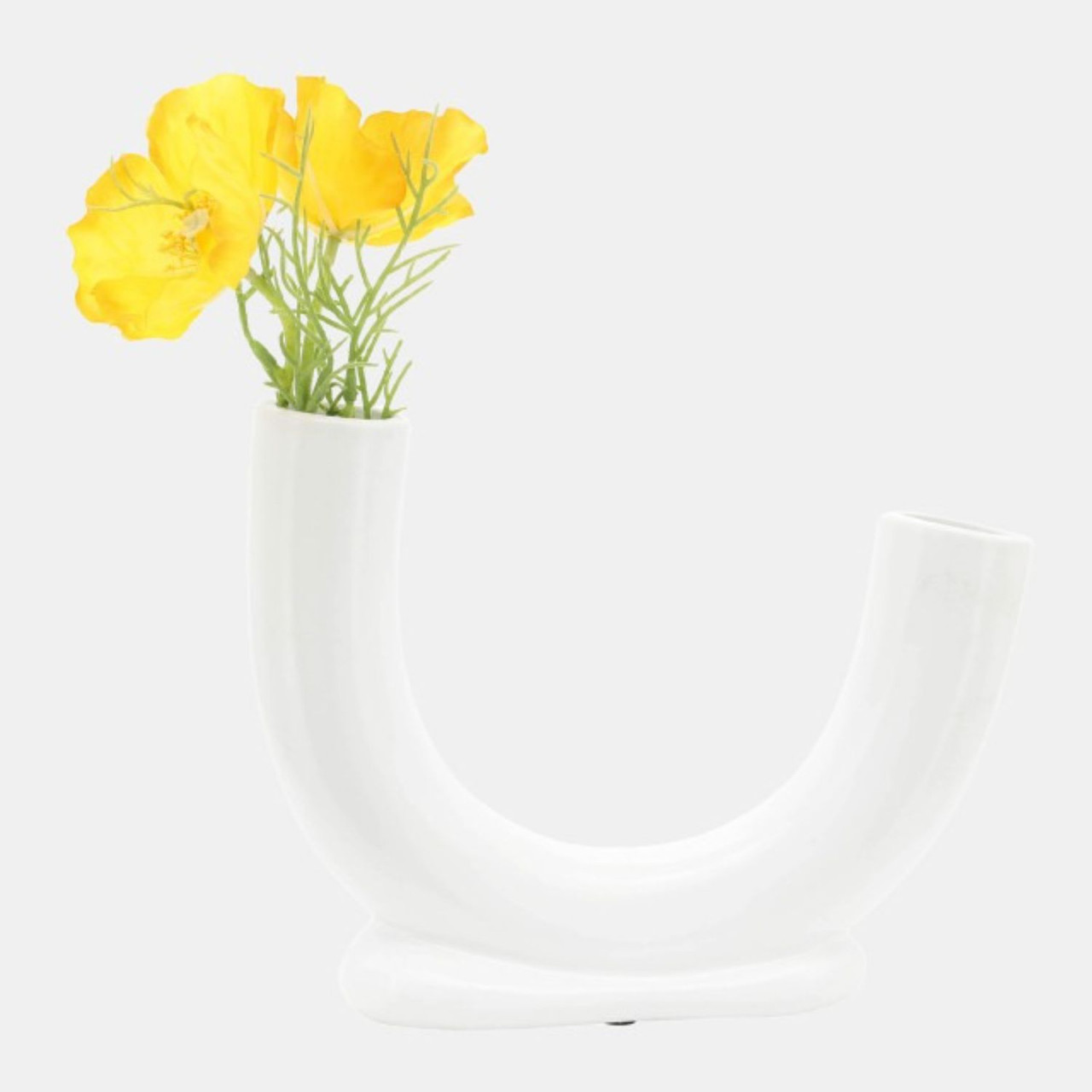 U Shaped Vase With Base - 8" - White | Christmas Central