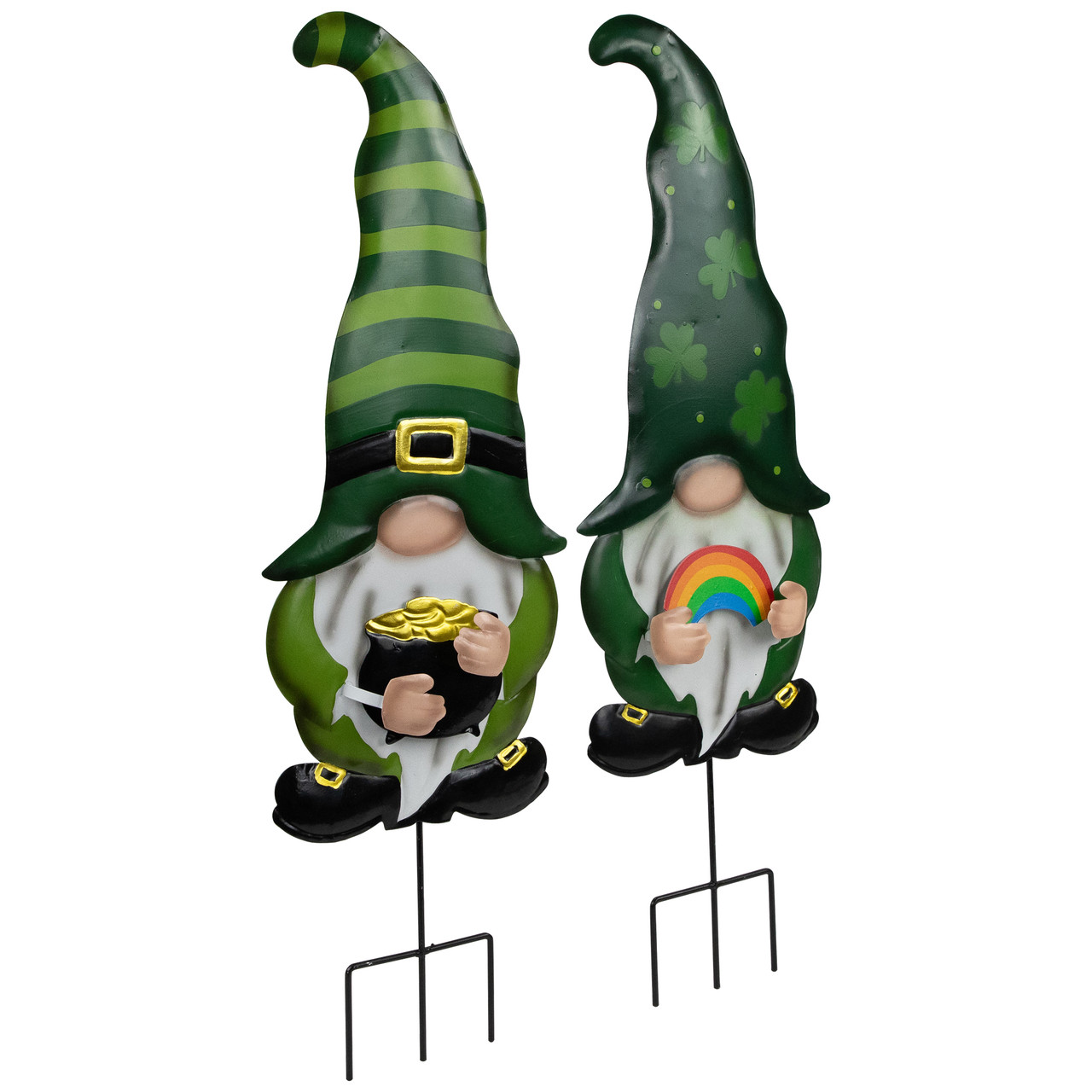 Pot of Gold & Rainbow St Patrick's Day Gnomes Outdoor Garden Stakes ...