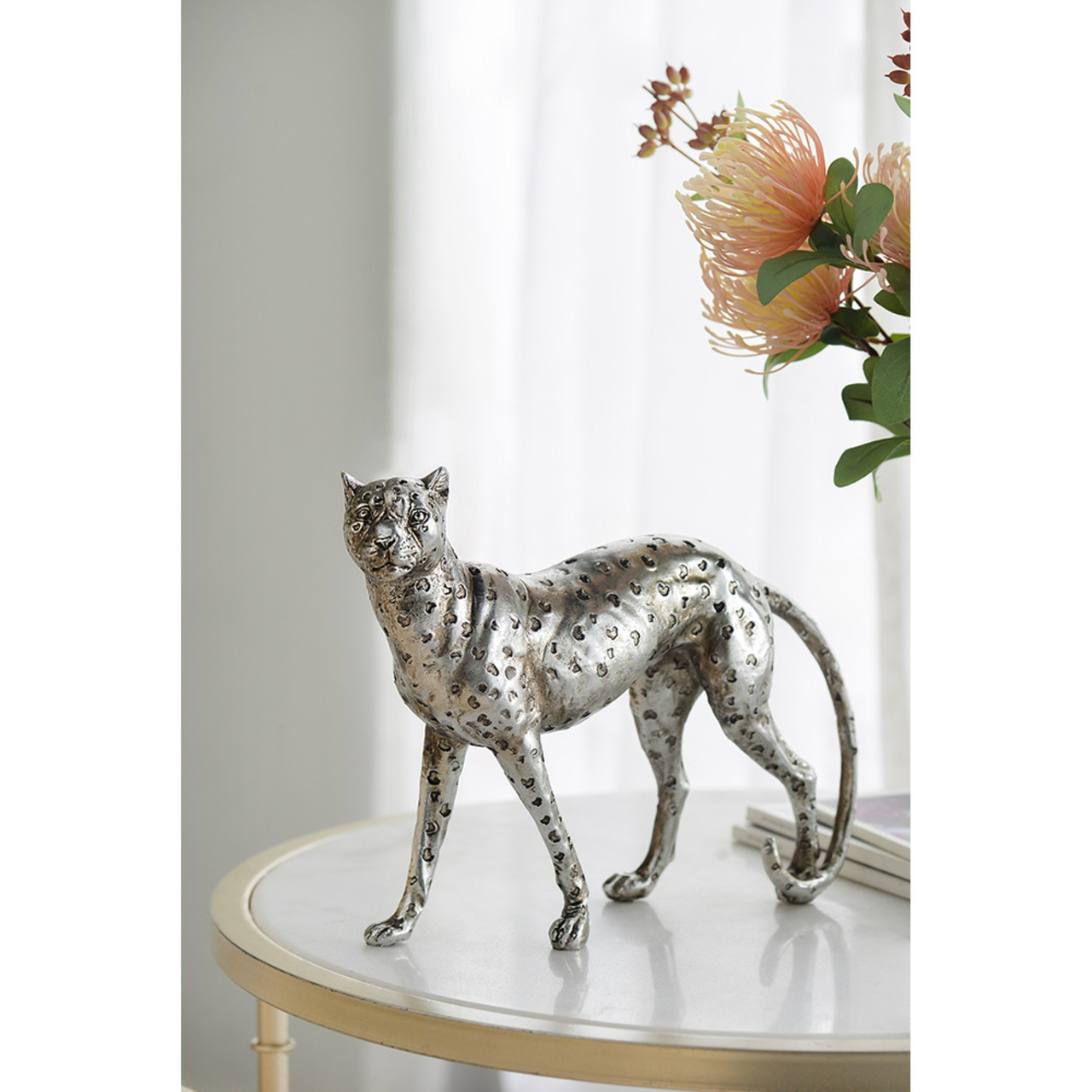 Marble Standing Leopard Statue - 13" - Silver | Christmas Central