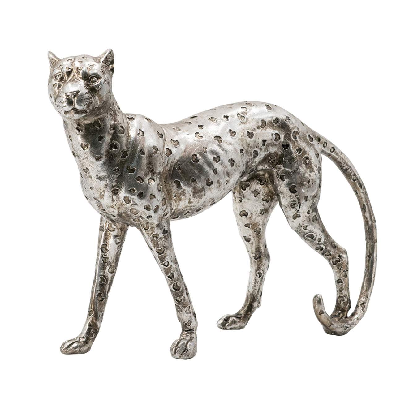 Marble Standing Leopard Statue - 13" - Silver | Christmas Central