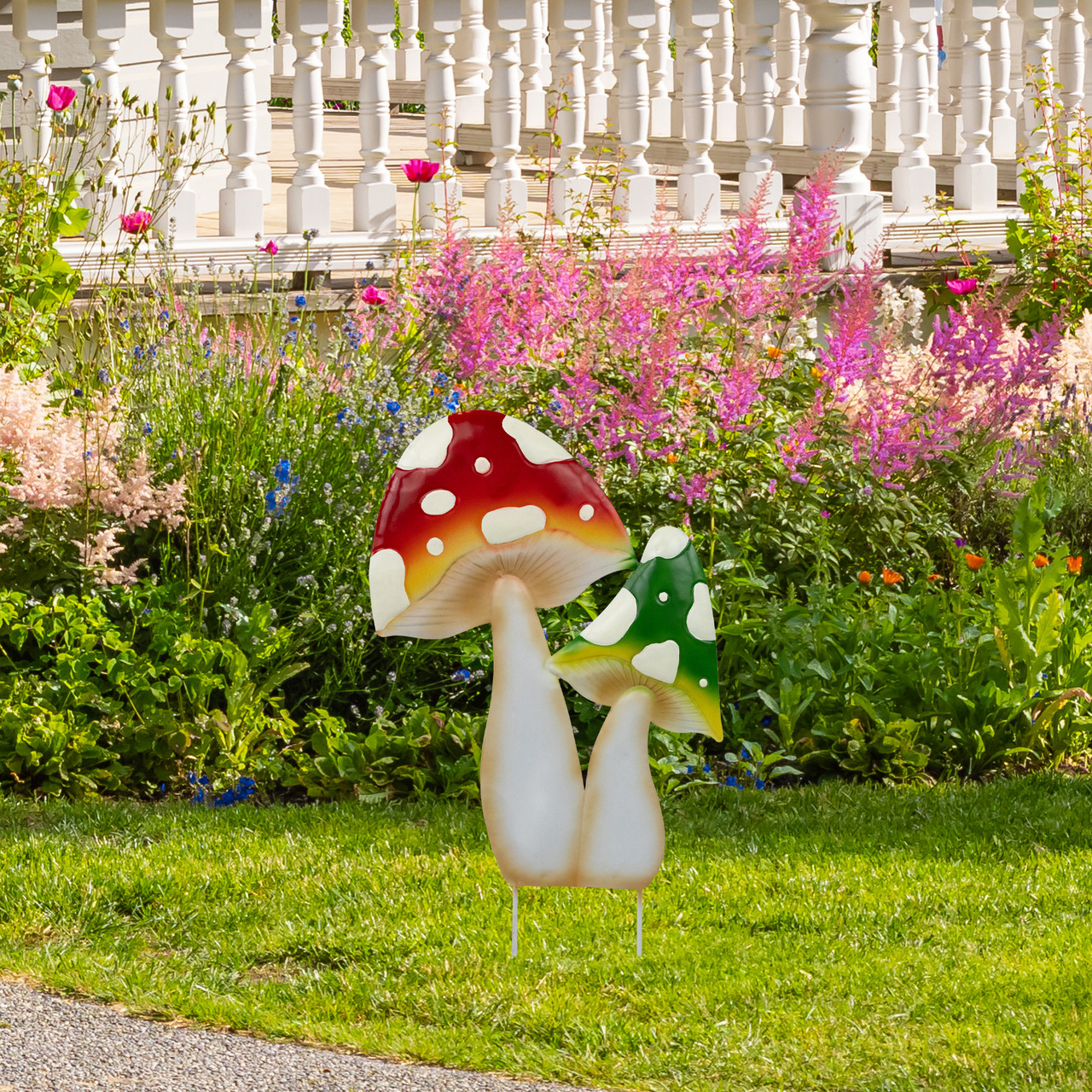 Double Mushrooms Outdoor Garden Stake - 16" - Red & Green | Christmas ...