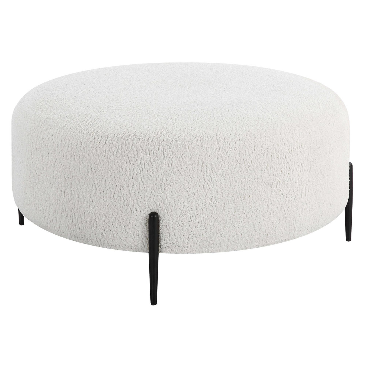 Round Faux Shearling Plush Ottoman - 40" - White & Black - Large ...