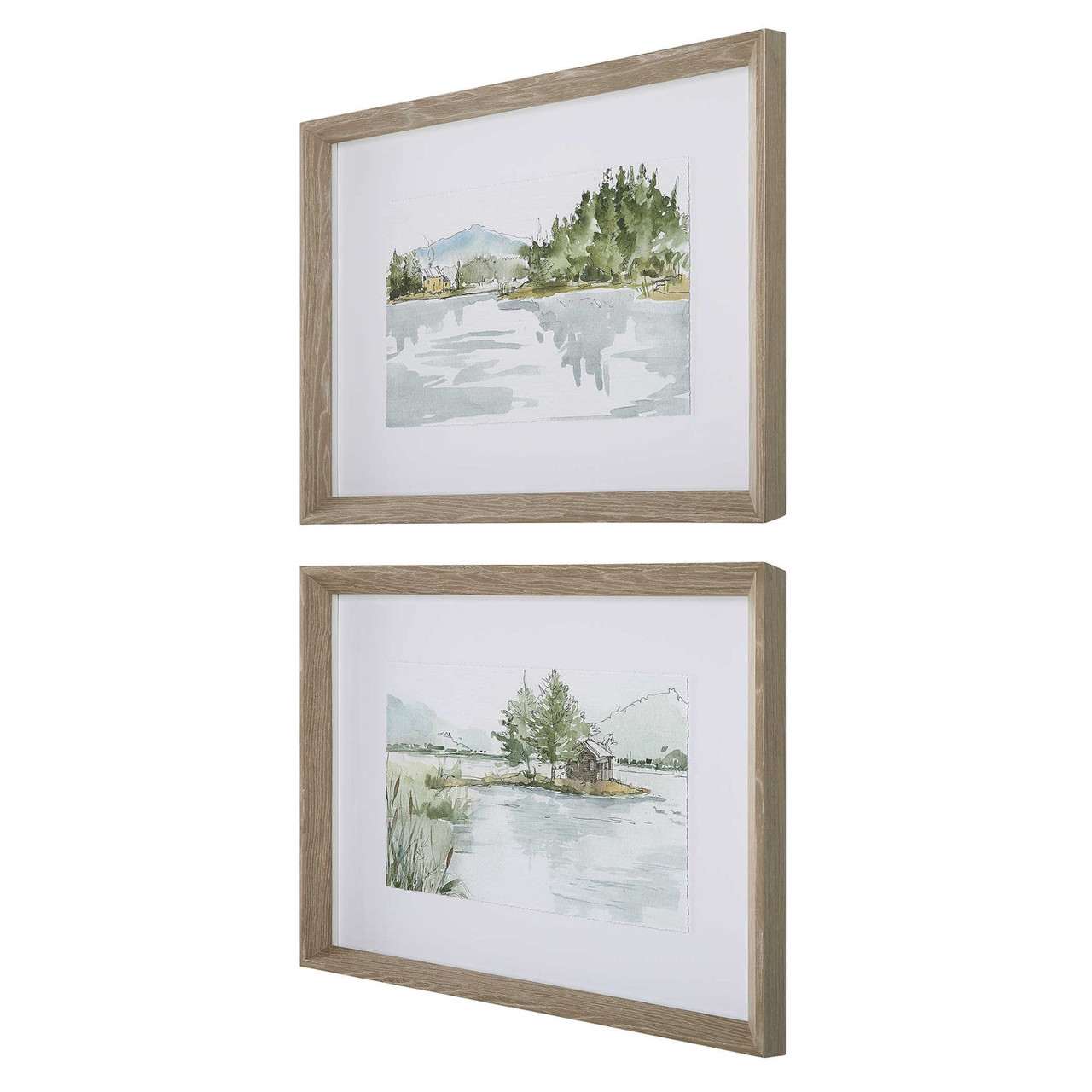Lake Framed Rectangular Prints Wall Art - 26" - Smokey Blue & Olive ...