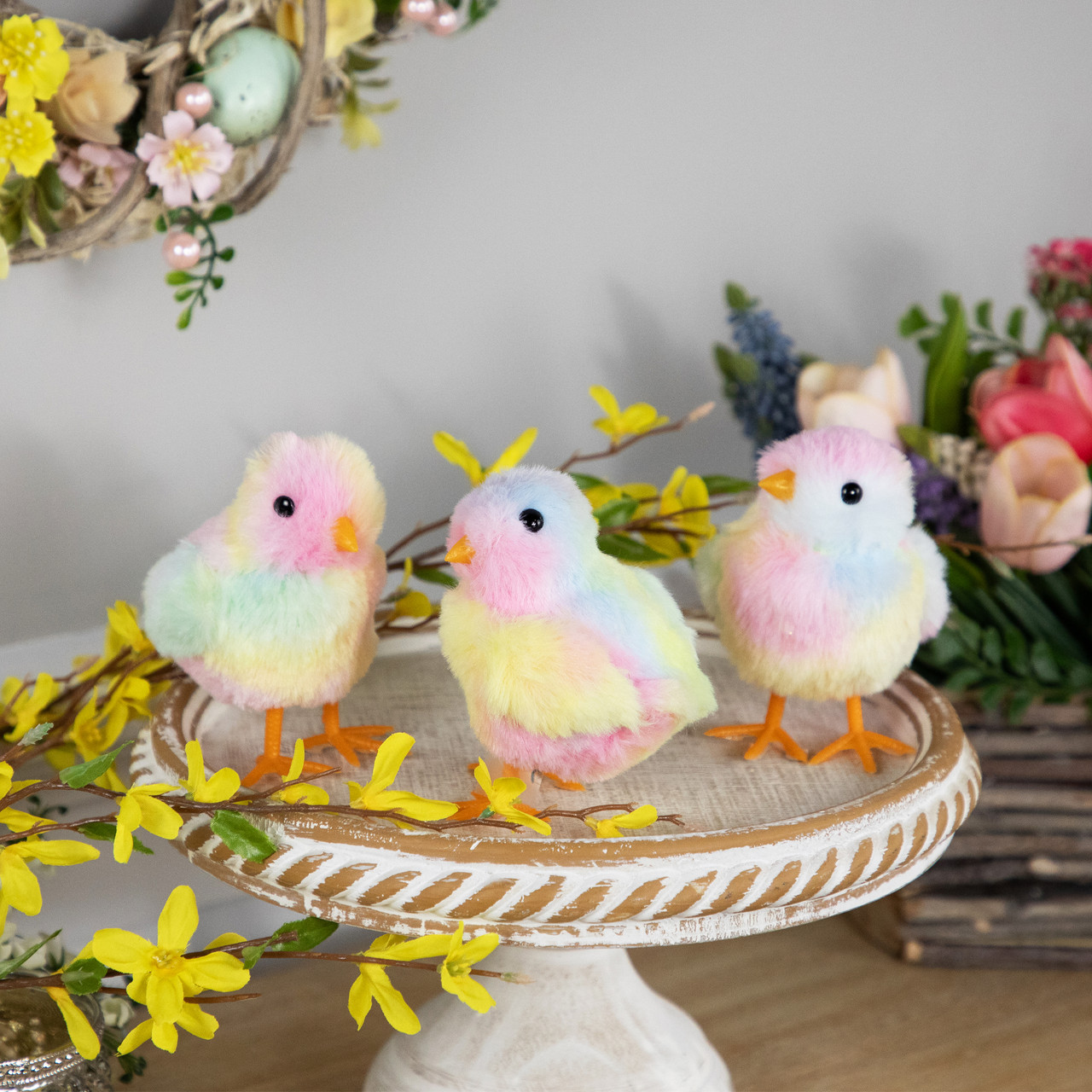 Plush Tie Dye Easter Chick Figurines - 4.25" - Set of 3 | Christmas Central