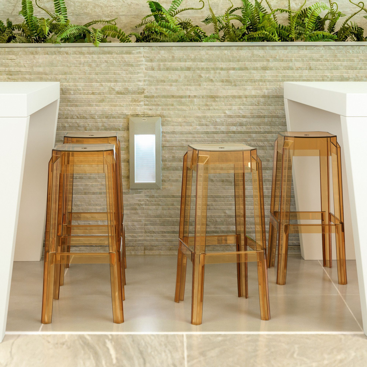 29.5" Amber Transparent Outdoor Patio Solid Bar Stool | Christmas Central