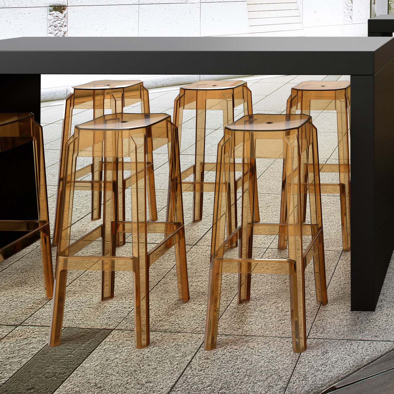 29.5" Amber Transparent Outdoor Patio Solid Bar Stool | Christmas Central