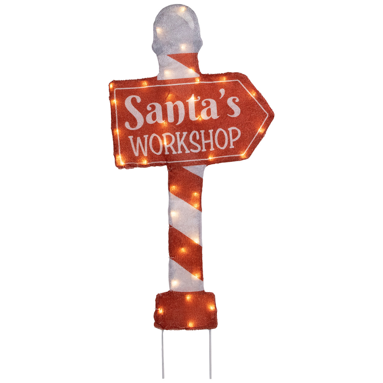Santa's Work Shop Christmas Yard Sign - 30" - Red & White- Warm White ...