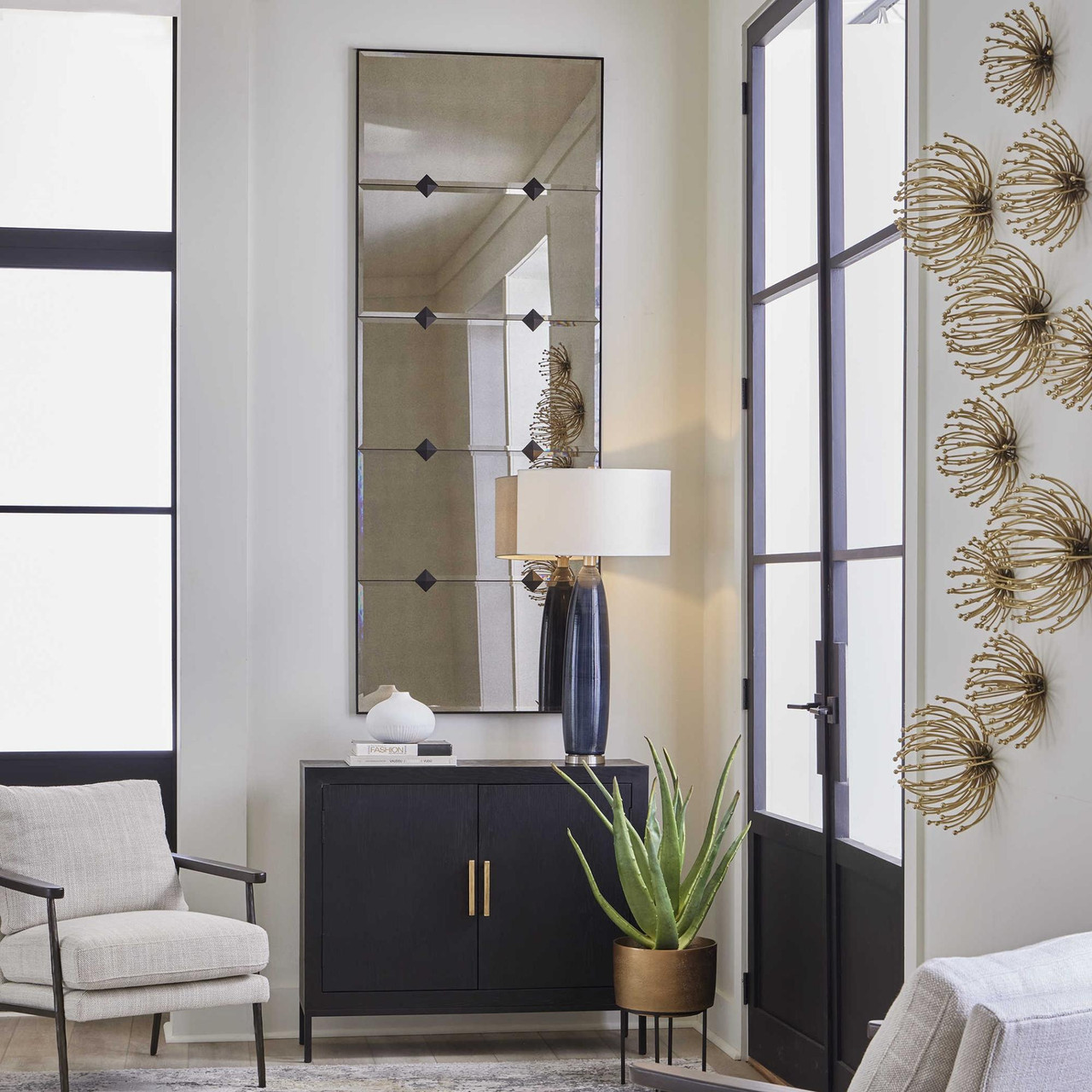 Serchio Oversized Rectangular Wall Mirror - 80" - Black | Christmas Central