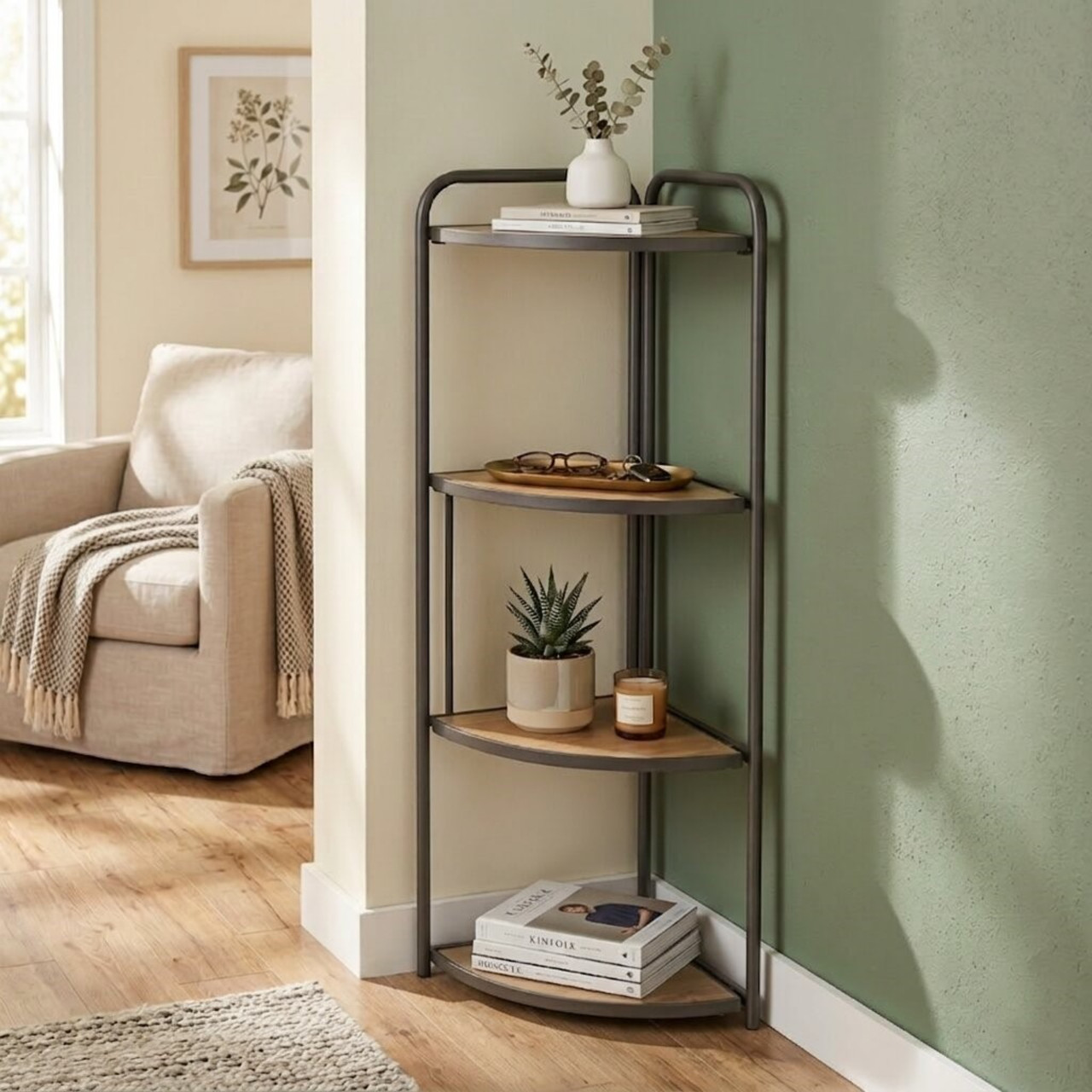 4 Tier Foldable Corner Shelf - 46.5" - Brown & Gray | Christmas Central