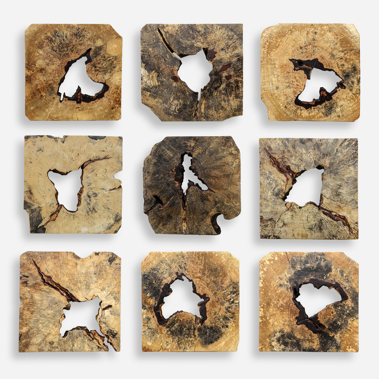 Tamarind Wood Cross Section Wall Art - 16" - Brown-Black - Set of 9 ...
