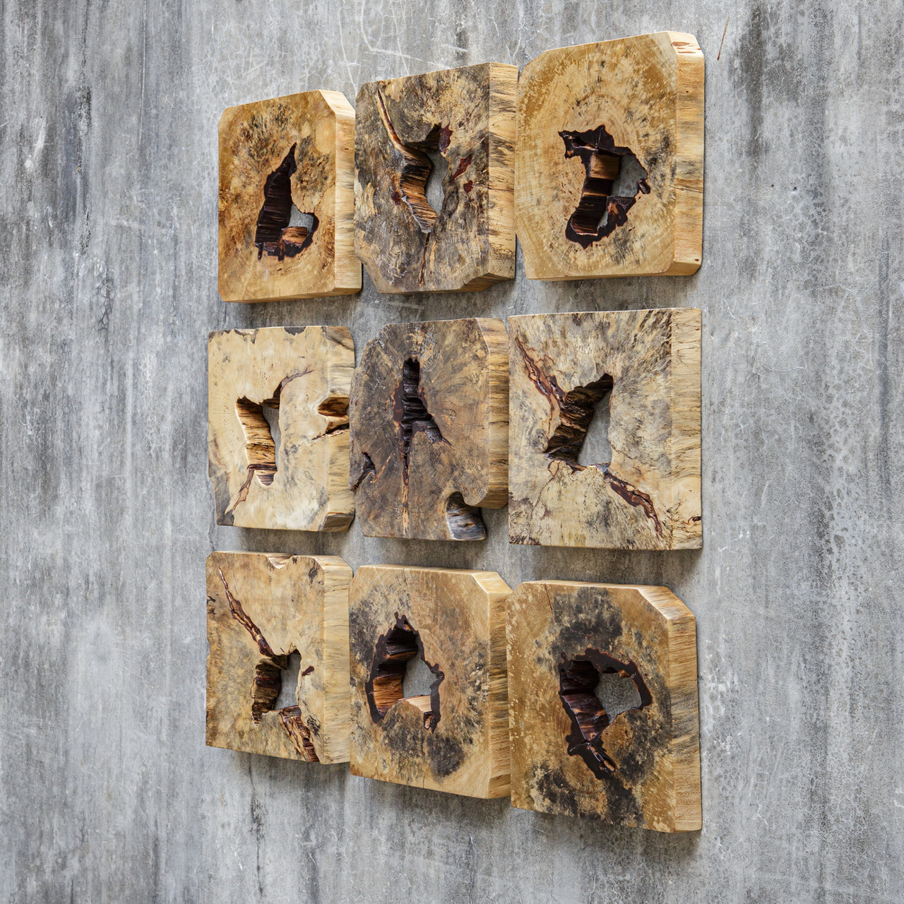 Tamarind Wood Cross Section Wall Art - 16" - Brown & Black - Set of 9 ...