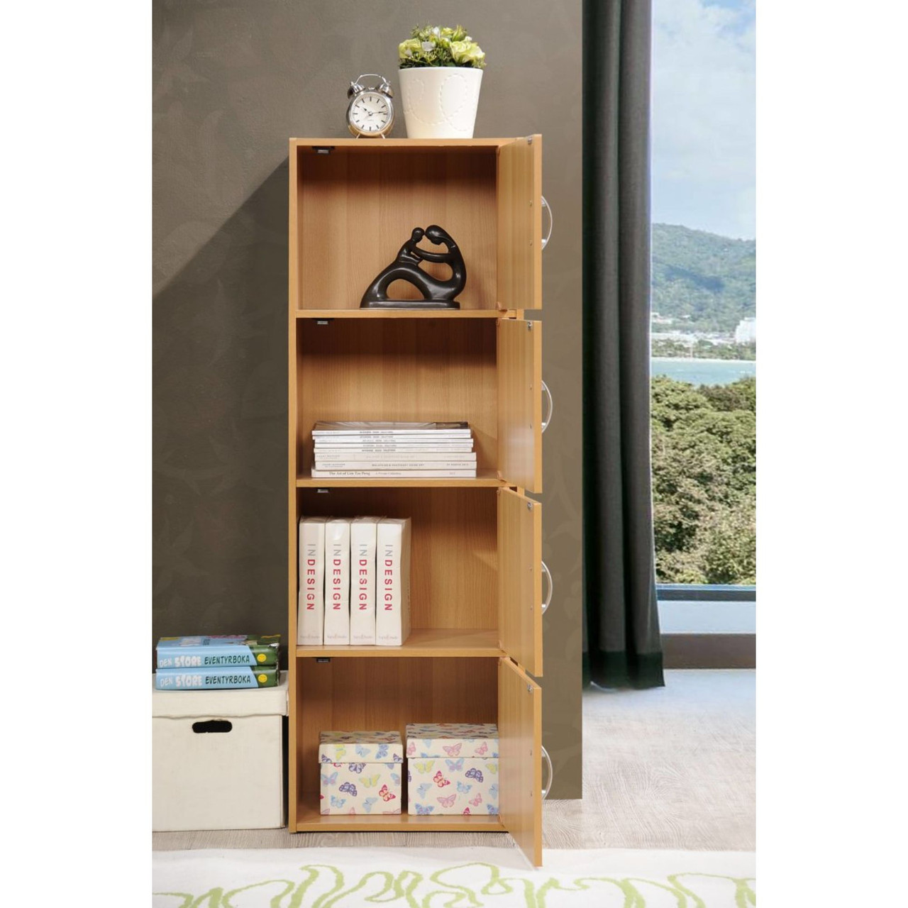 47.25" Beech Beige Multi-Purpose Bookcase with Doors | Christmas Central