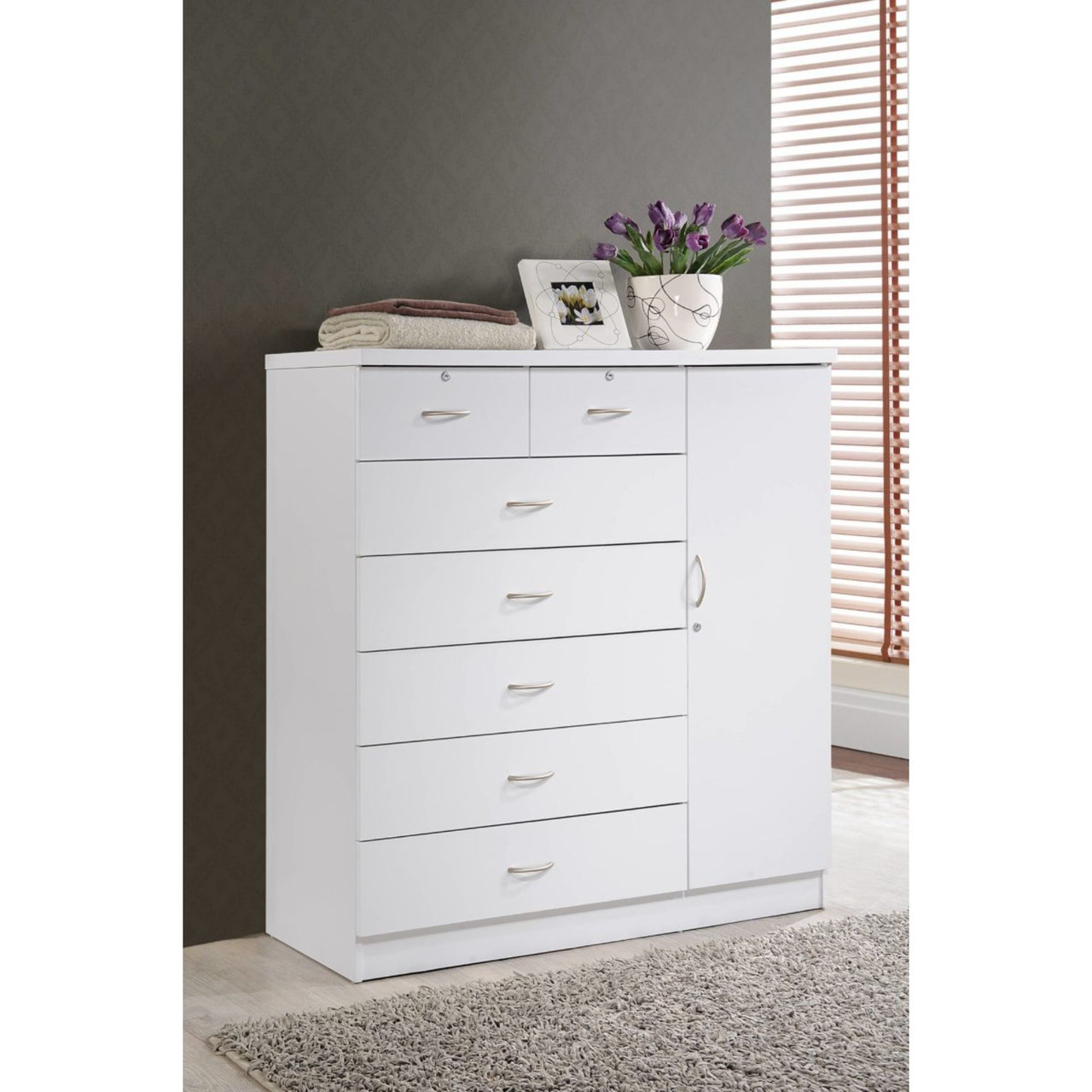 48.25" White Rectangular 7-Drawer Chest with Locks & Door | Christmas ...
