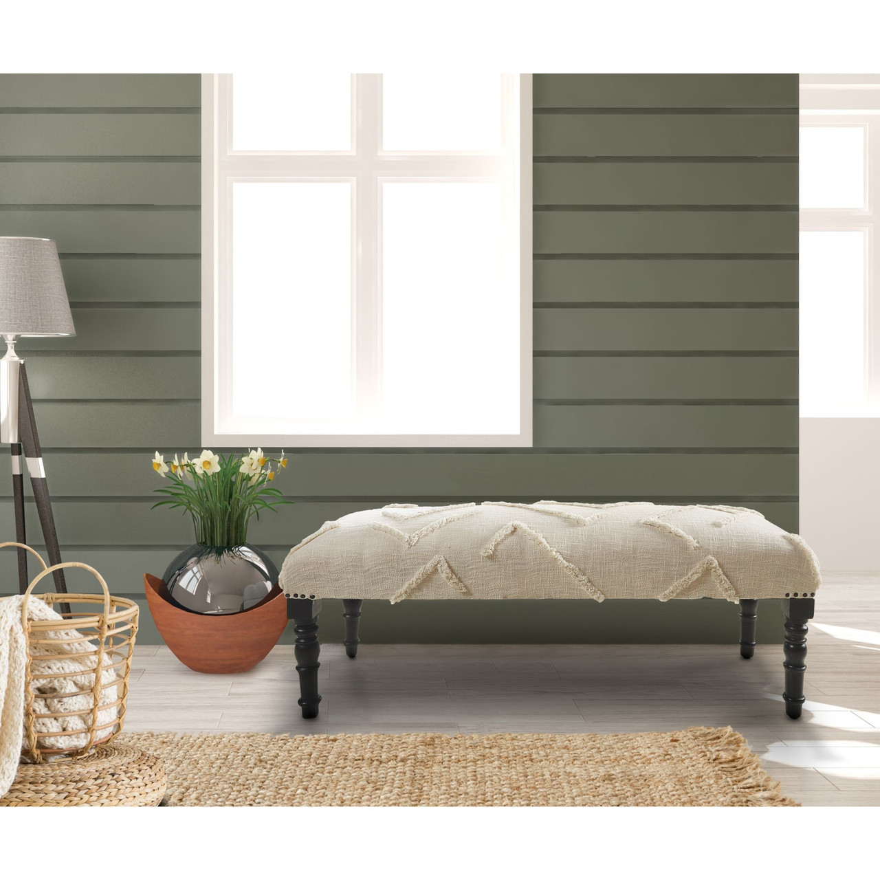 47" Cream Over Tufted Rectangular Bench with Wooden Legs | Christmas ...