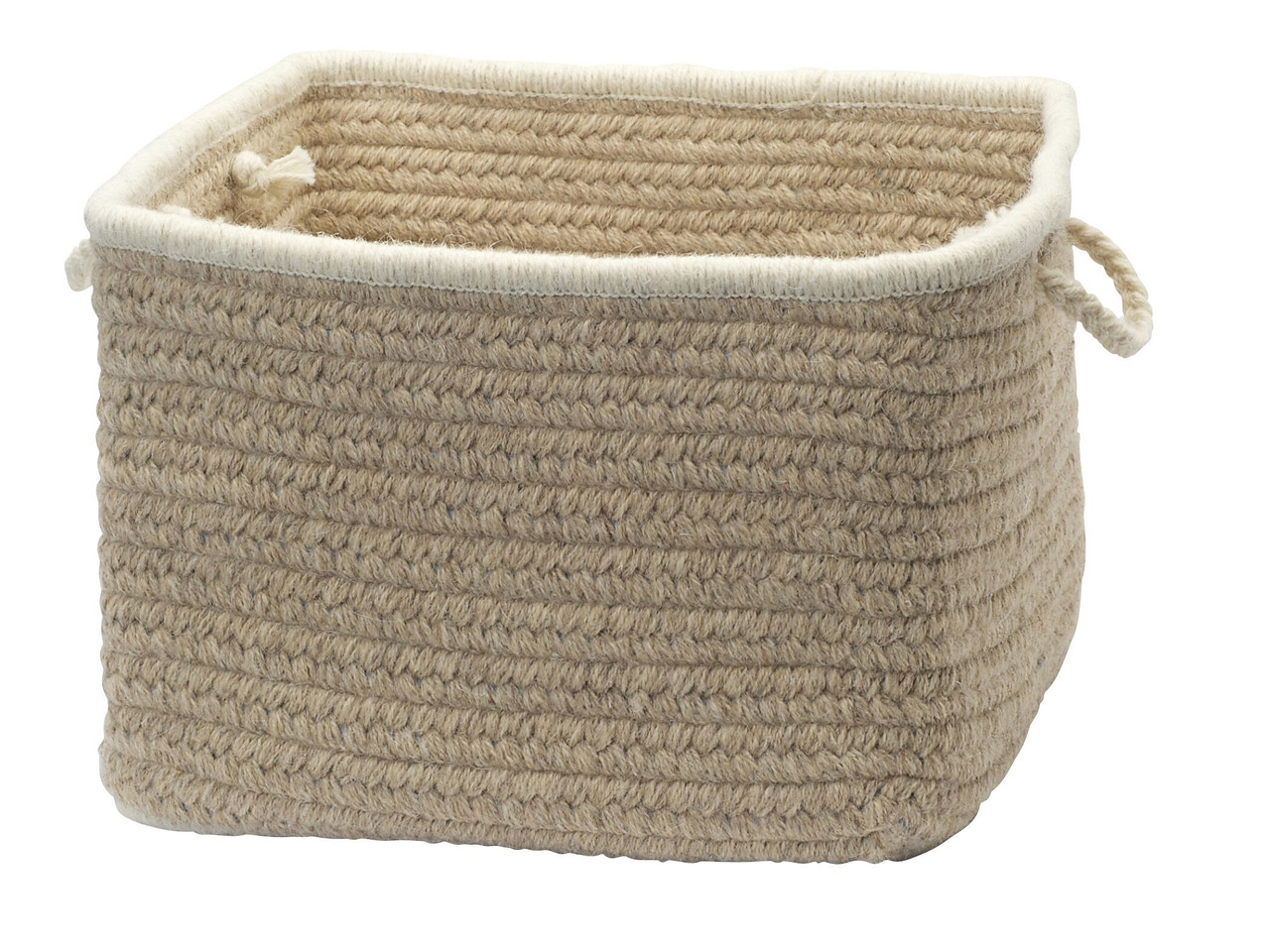 14" Muslin Beige Farmhouse-Style Square Braided Storage Basket ...