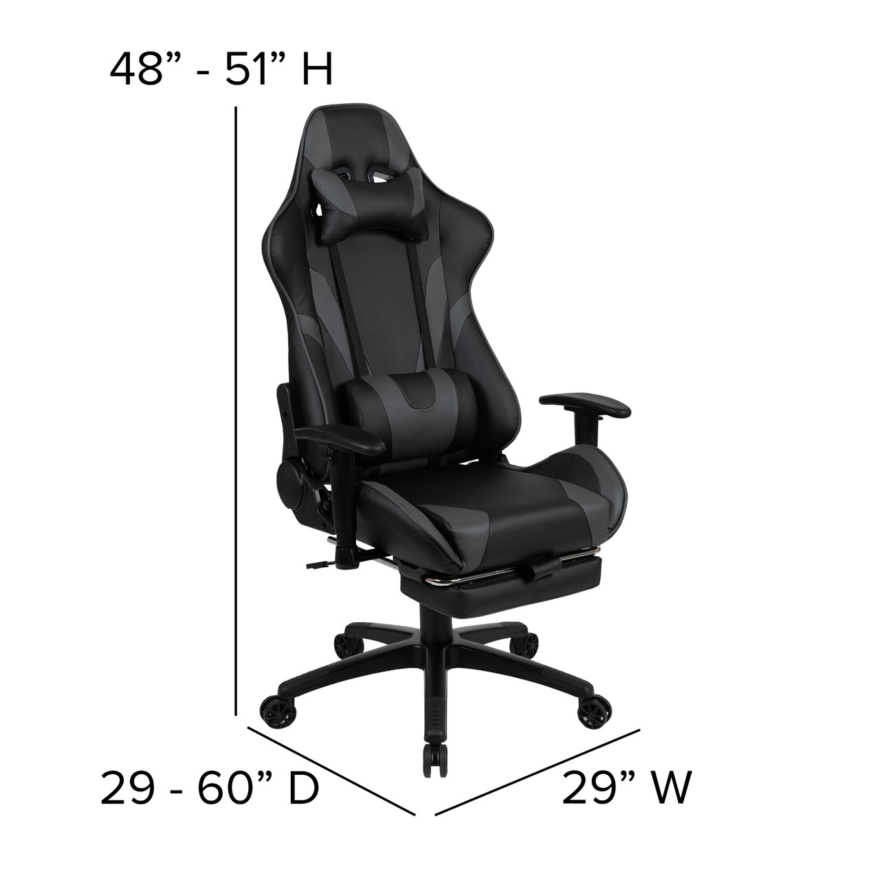 60" Gray Racing Gaming Office Ergonomic Computer Chair with Reclining ...