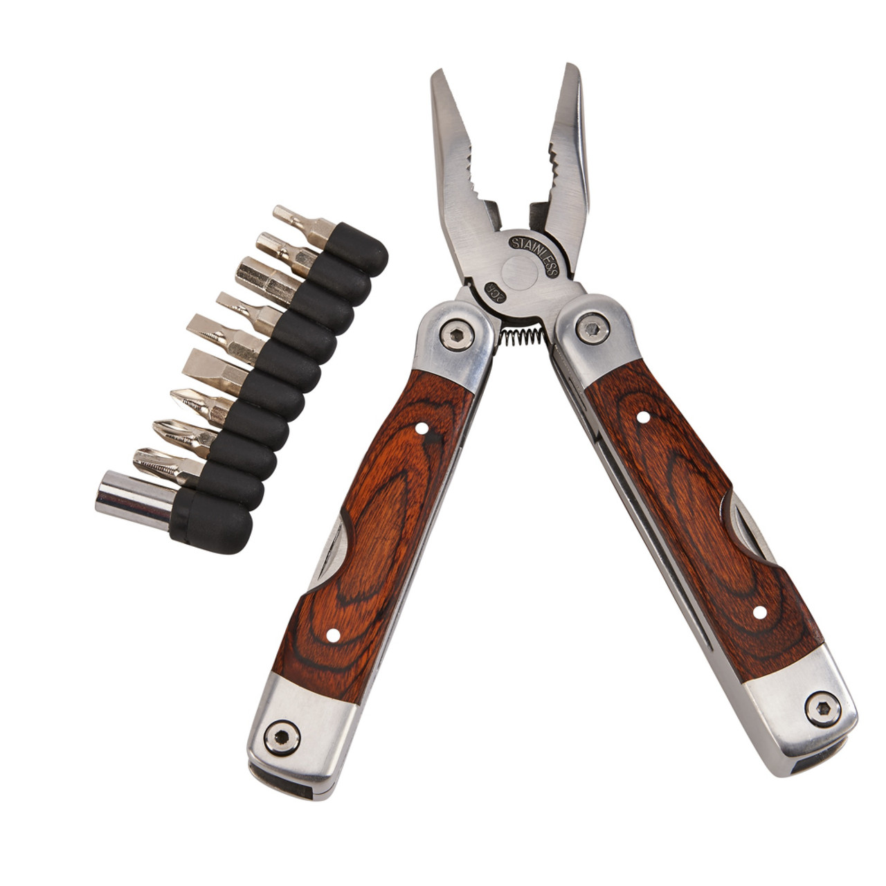 7" Silver with Brown Wood Handle Multi Tool | Christmas Central