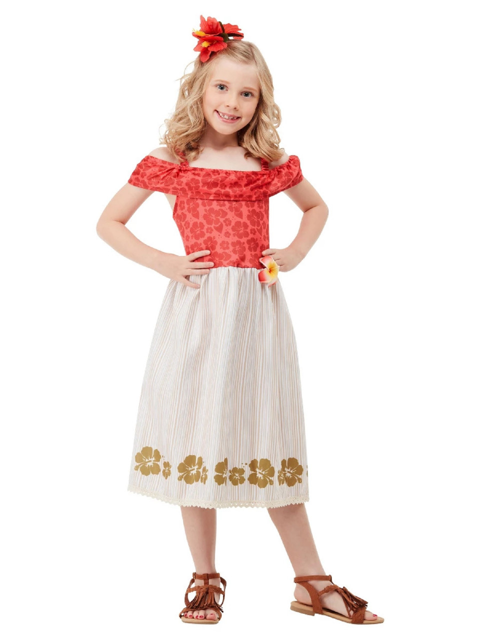 Red & Beige Hawaiian Princess Girl Child Halloween Costume - Large ...