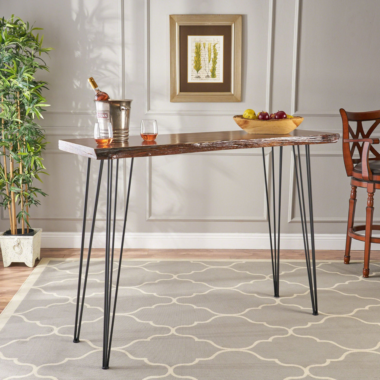 58" Black & Brown Industrial Rectangular Bar Table | Christmas Central