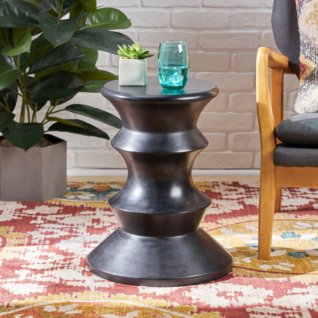 20" Black Contemporary Solid Round Side Table | Christmas Central