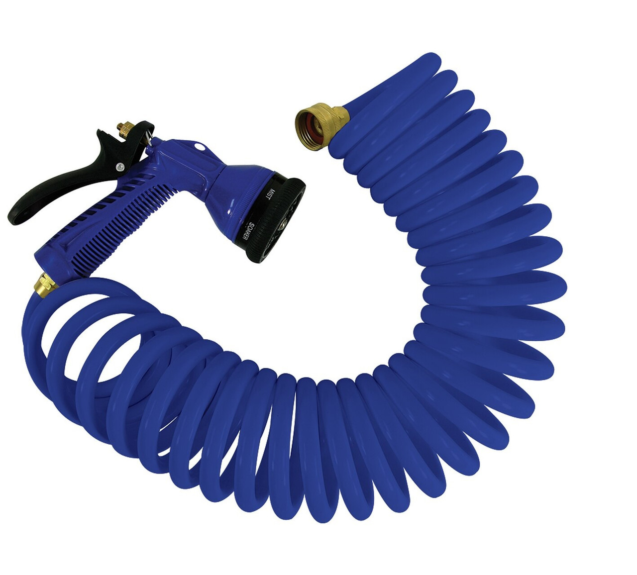 50 Foot Blue Coiled Hose with Adjustable Nozzle | Christmas Central