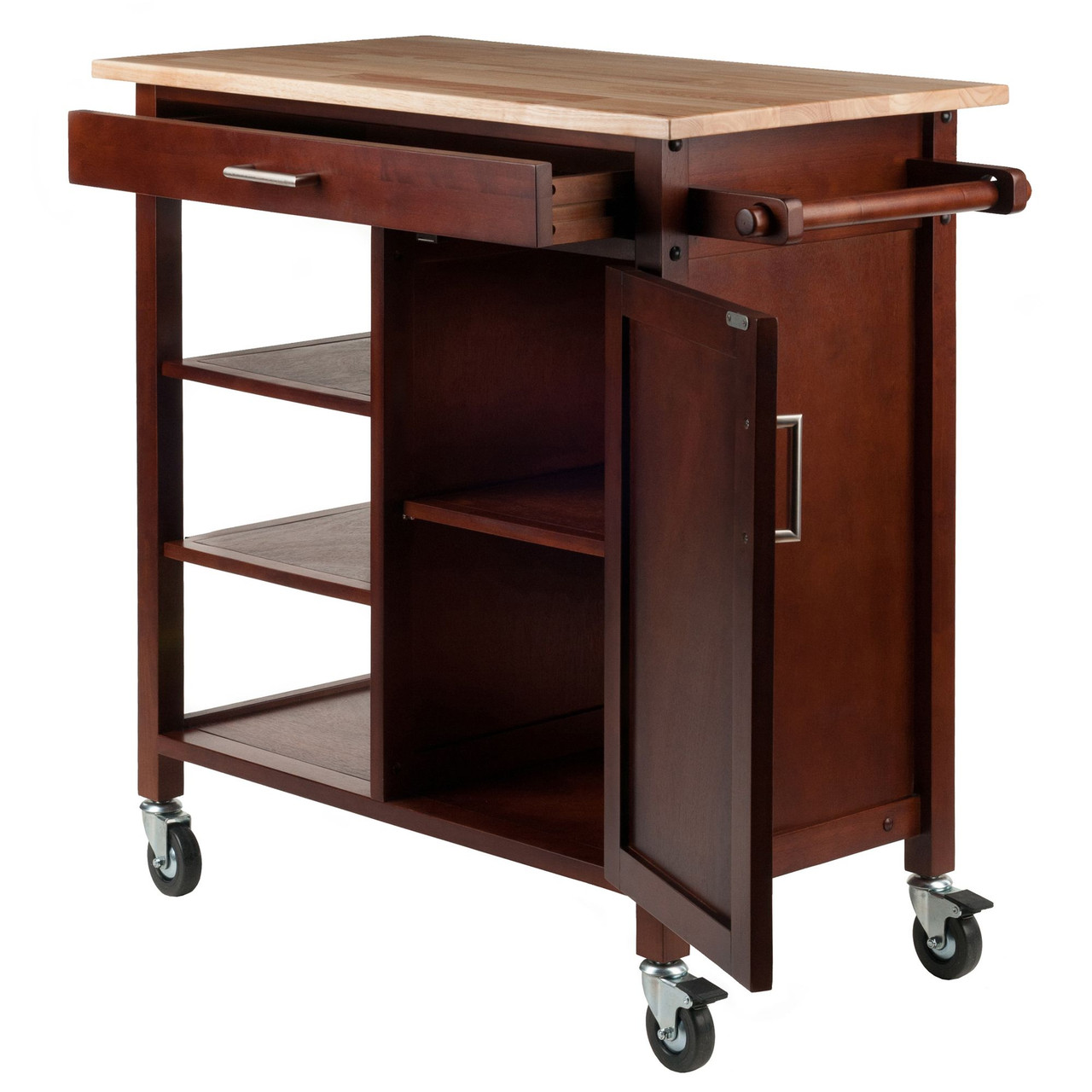 36" Marissa Solid Composite Wood Natural Walnut Finish Kitchen Cart ...