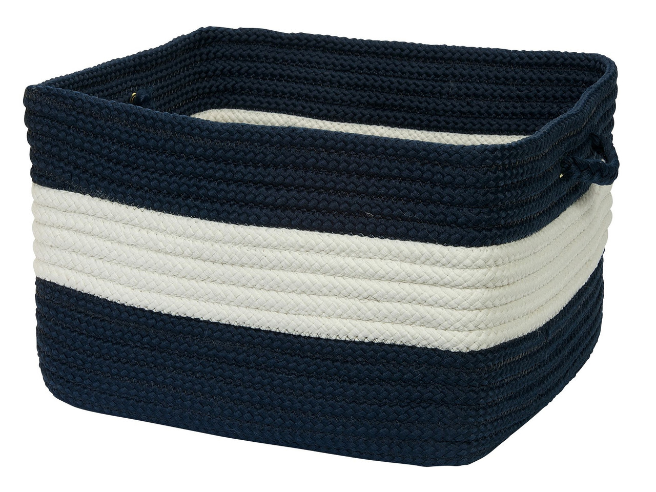 18" Navy Blue Coastal Square Braided Storage Basket | Christmas Central