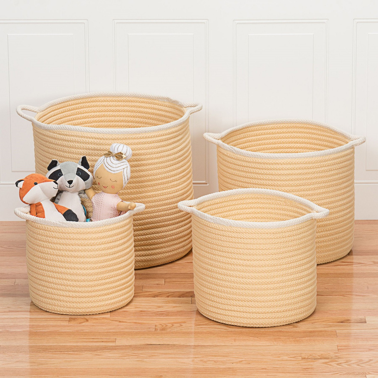 16" Beige & White Handmade Braided Basket | Christmas Central