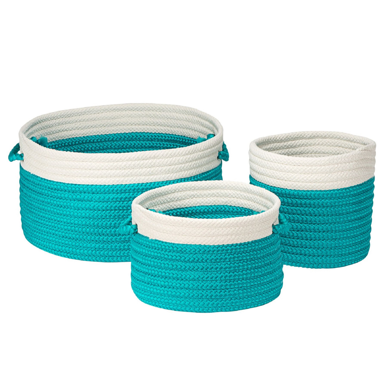 Set of 3 Teal Blue Coastal Round Braided Storage Basket | Christmas Central