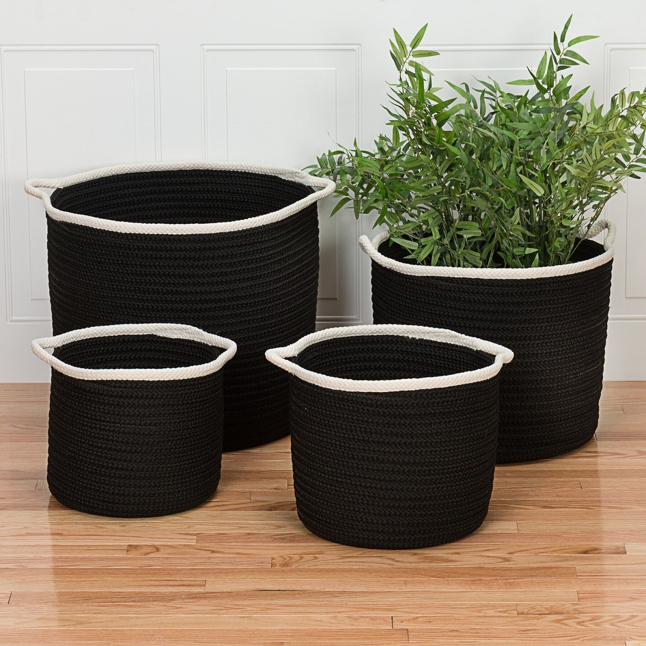 12" Black & White Handmade Braided Basket | Christmas Central