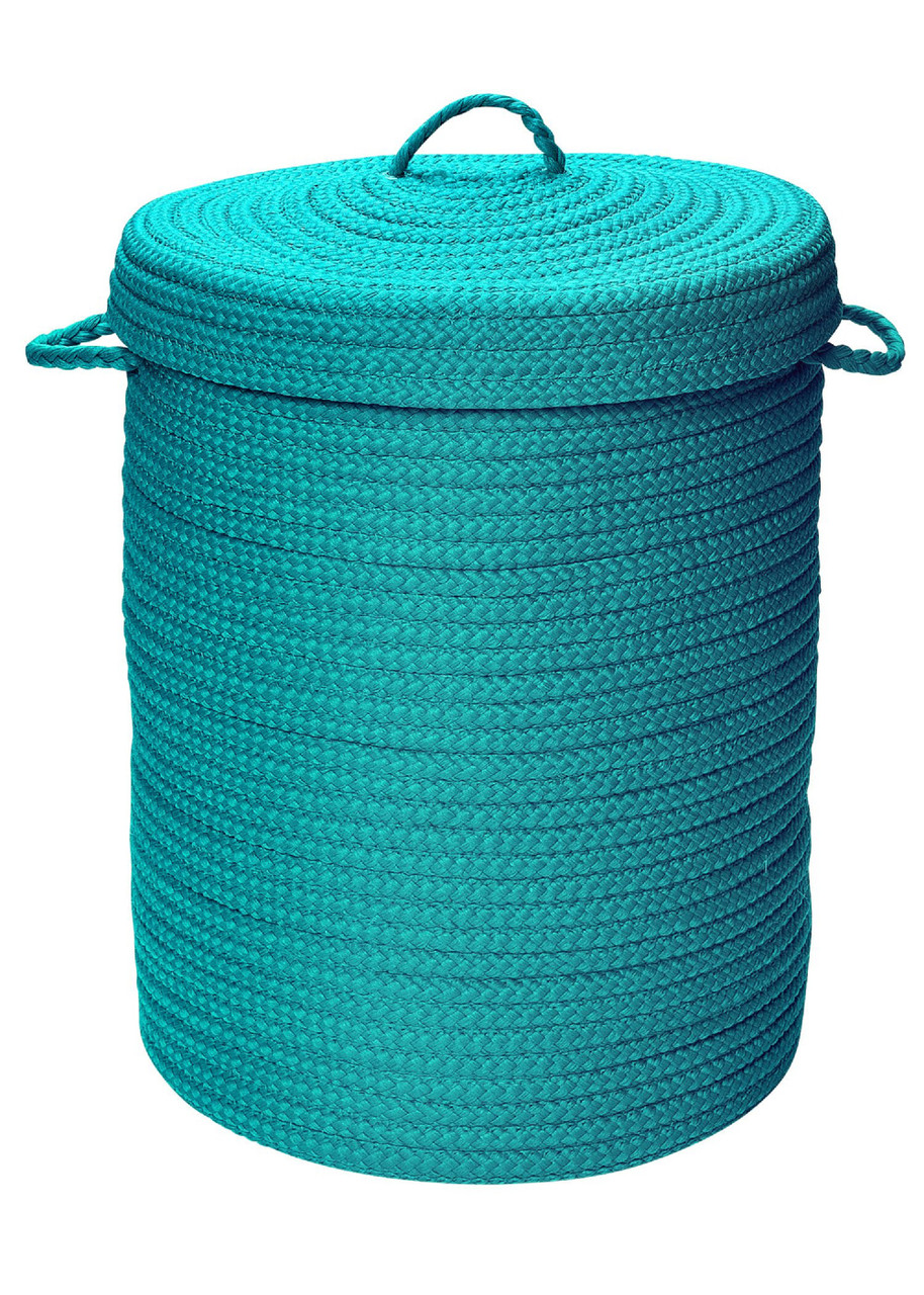 30" Aqua Blue Handmade Braided Hamper With Lid | Christmas Central