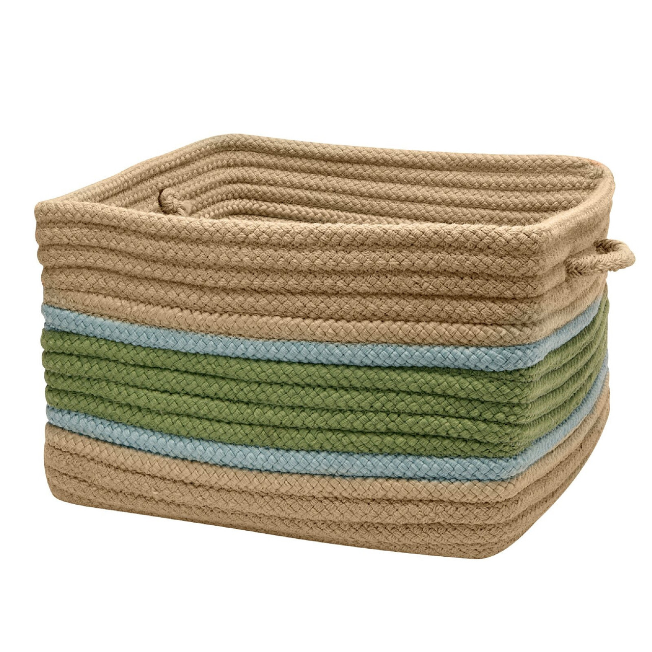 18" Moss Green, Federal Blue & Neutral Brown Square Handmade Braided ...