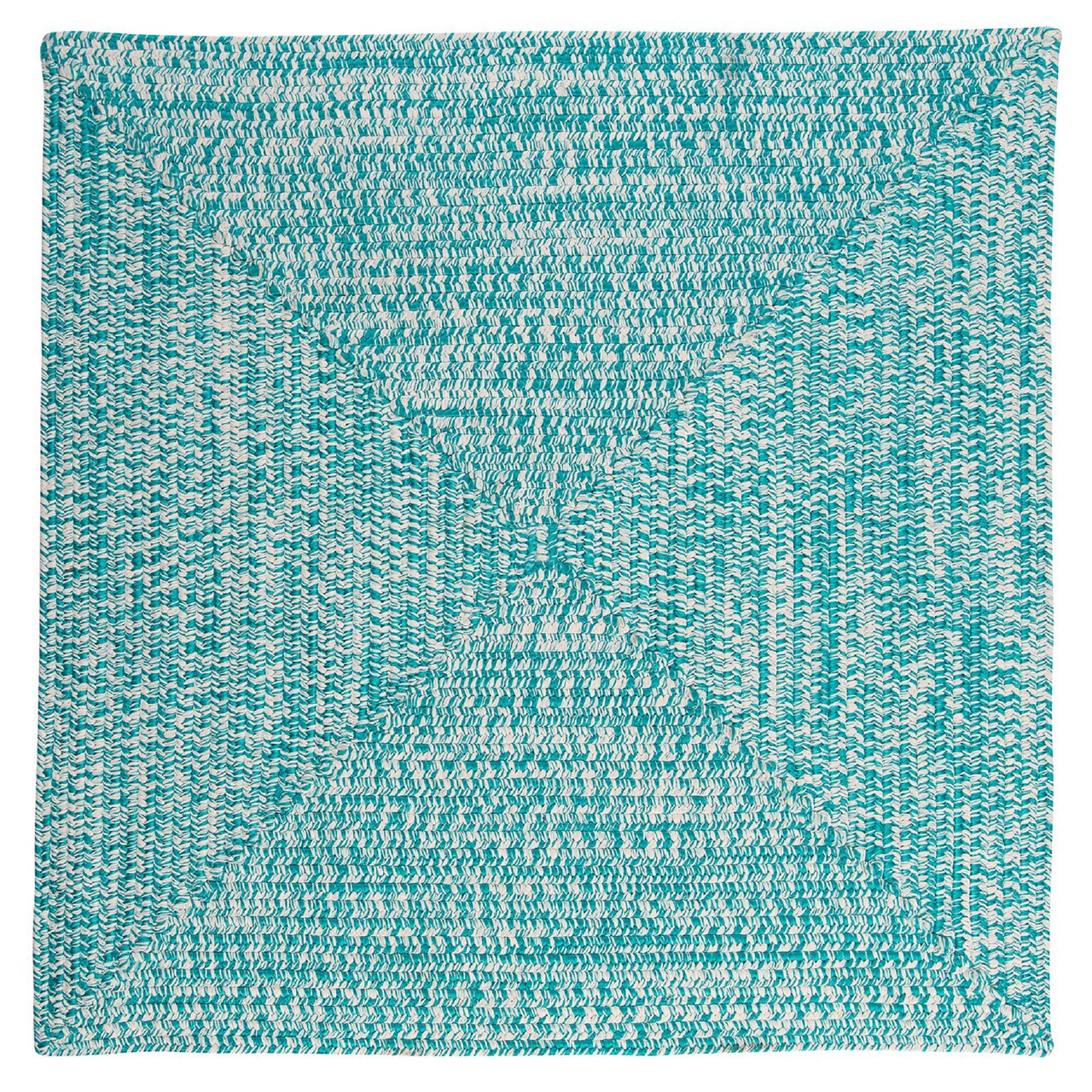 5' Aqua Blue & White Square Braided Area Rug | Christmas Central