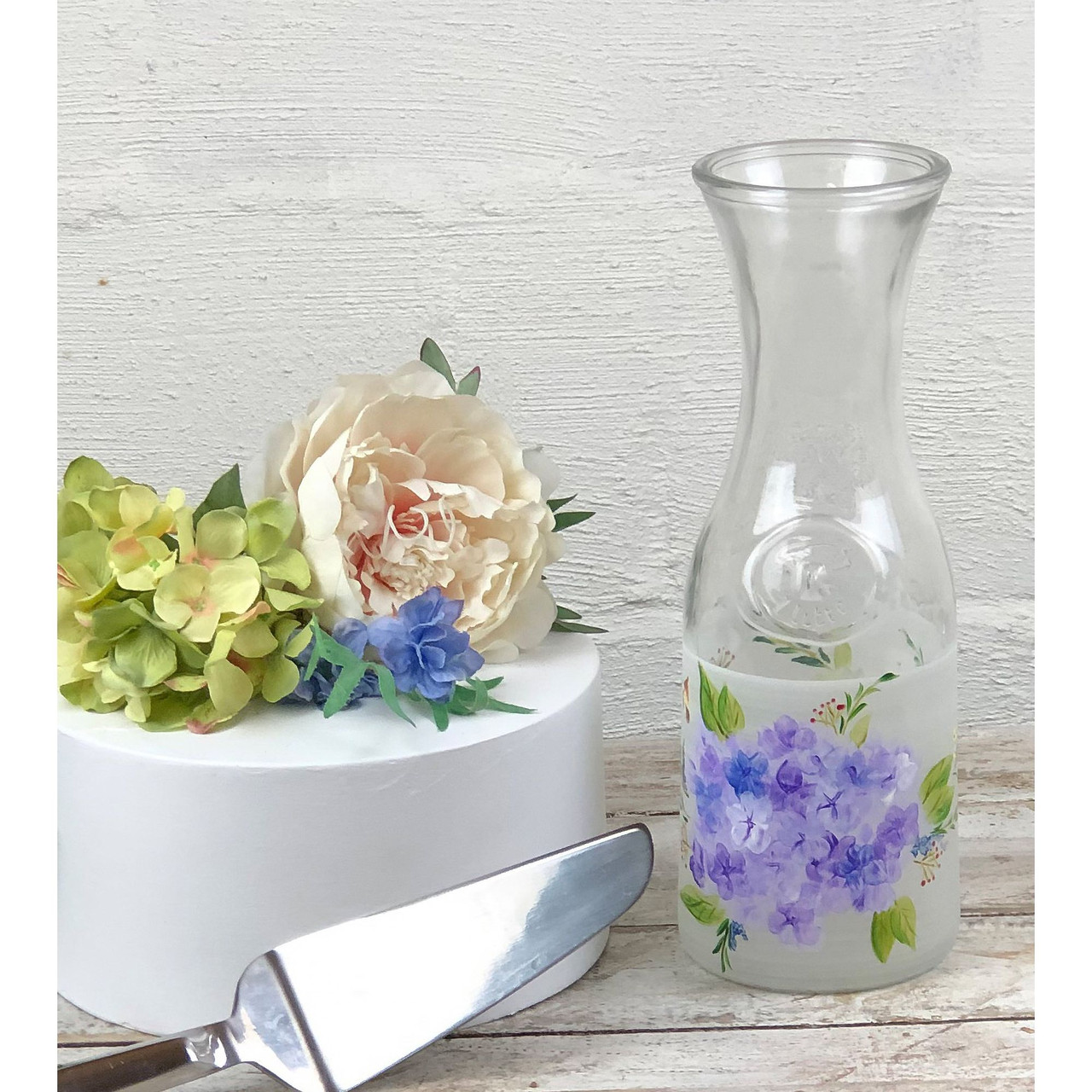 White & Blue Floral Hand Painted Carafe 34 oz. | Christmas Central