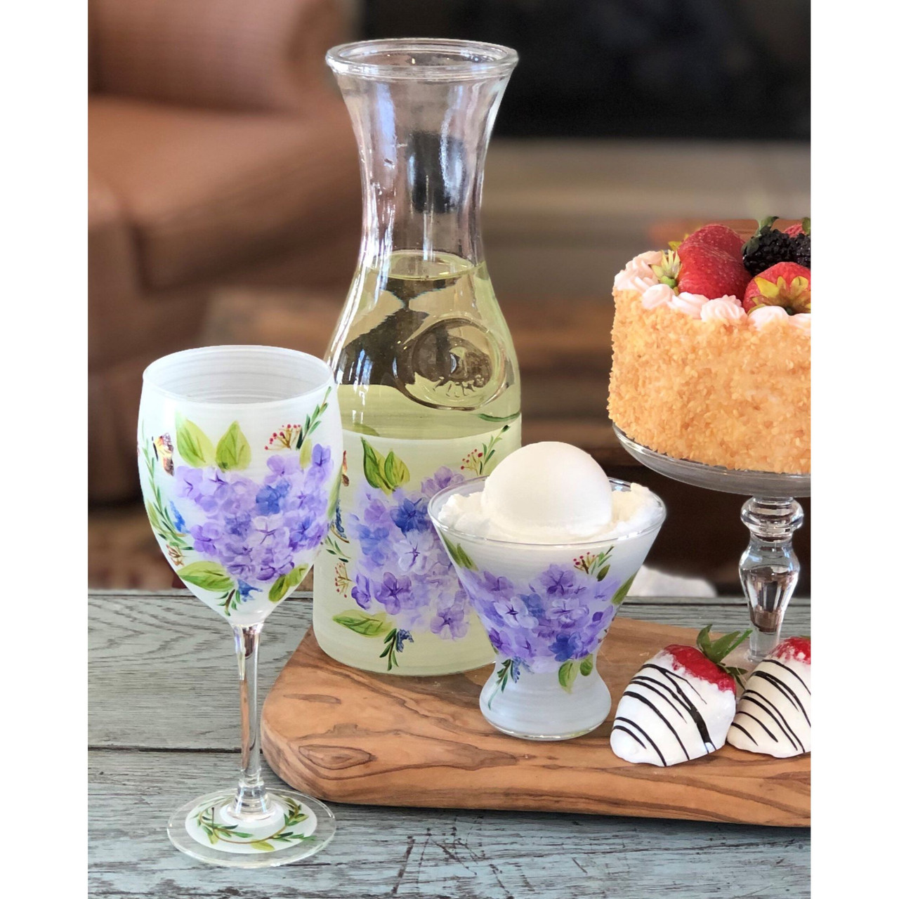 White & Blue Floral Hand Painted Carafe 34 oz. | Christmas Central