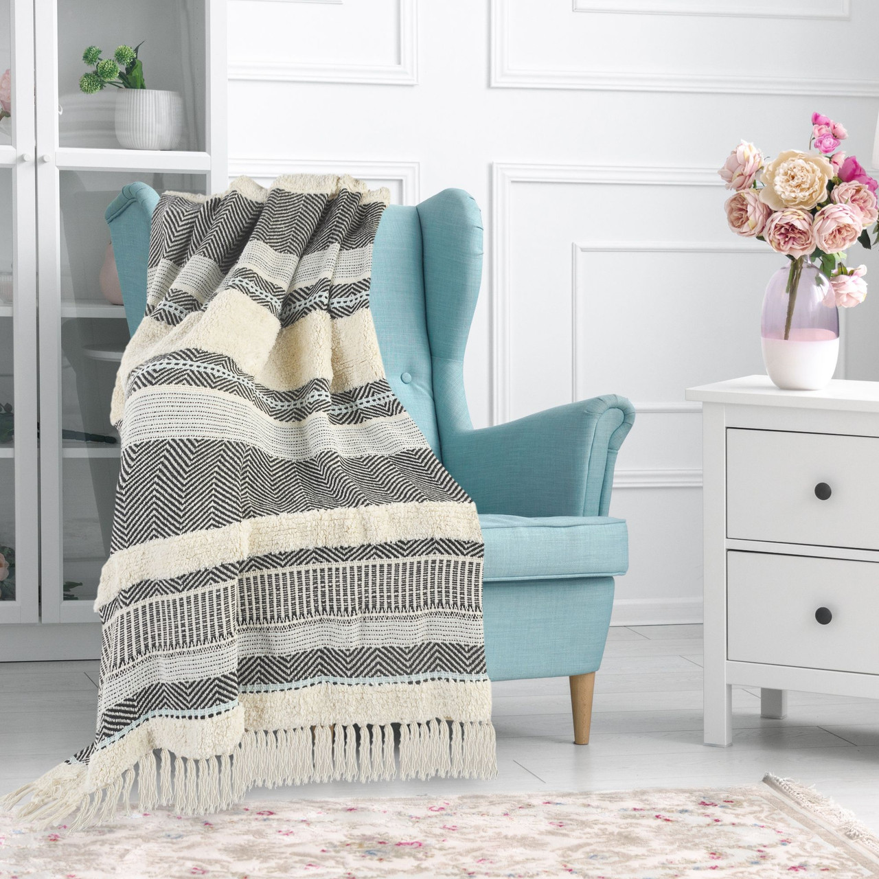 Navy Blue & Beige Striped Throw Blanket 50" x 60" | Christmas Central