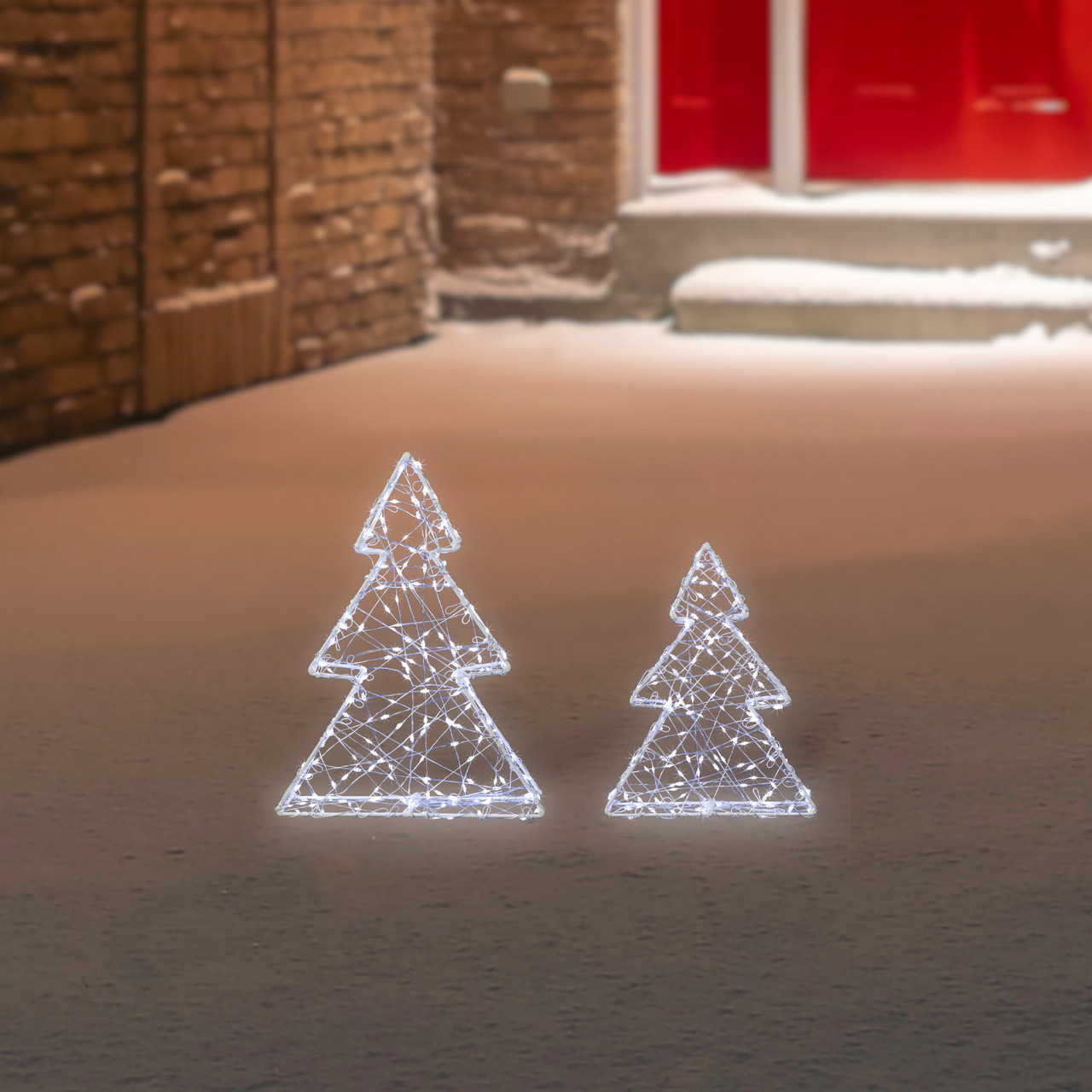 LED Lighted Wire Christmas Tree Decorations - 14" - White - Set of 2 ...
