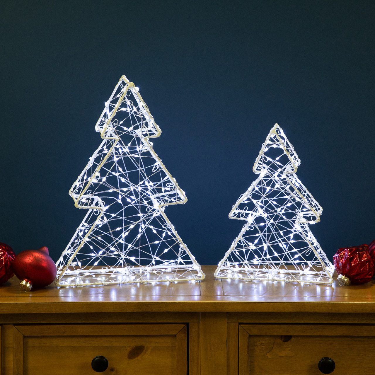 LED Lighted Wire Christmas Tree Decorations - 14" - White - Set of 2 ...