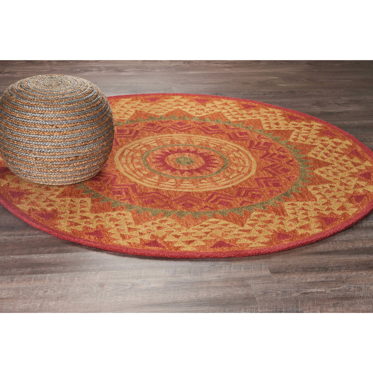 6' Orange & Yellow Medallion Hand Tufted Round Area Throw Rug ...