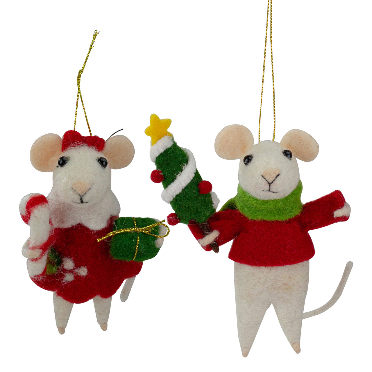 Set of 2 Boy & Girl Plush Mice Christmas Ornaments 6.5" | Christmas Central