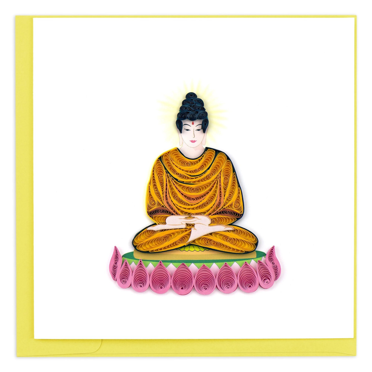 6" Yellow & White Buddha Square Greeting Card | Christmas Central