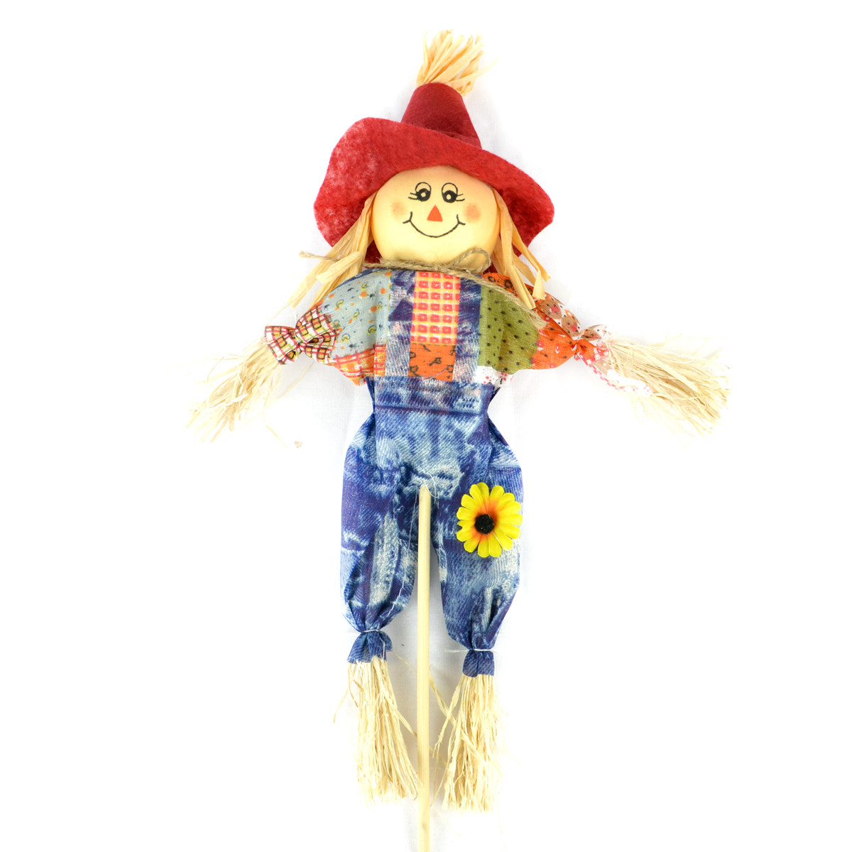 20" Blue & Red Scarecrow on a Stick with Pants/Hat | Christmas Central