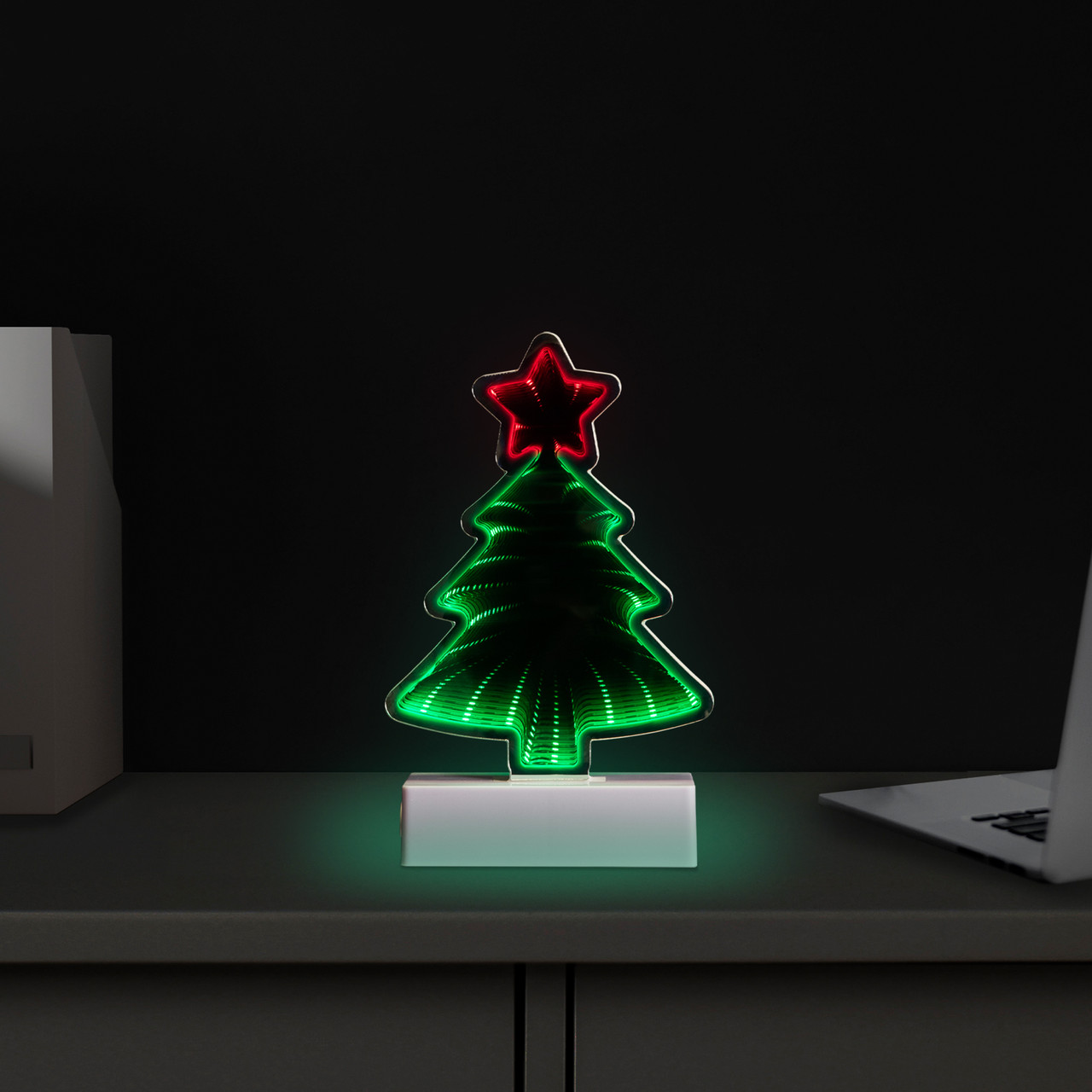 LED 3D Christmas Tree Infinity Mirror - 8" | Christmas Central