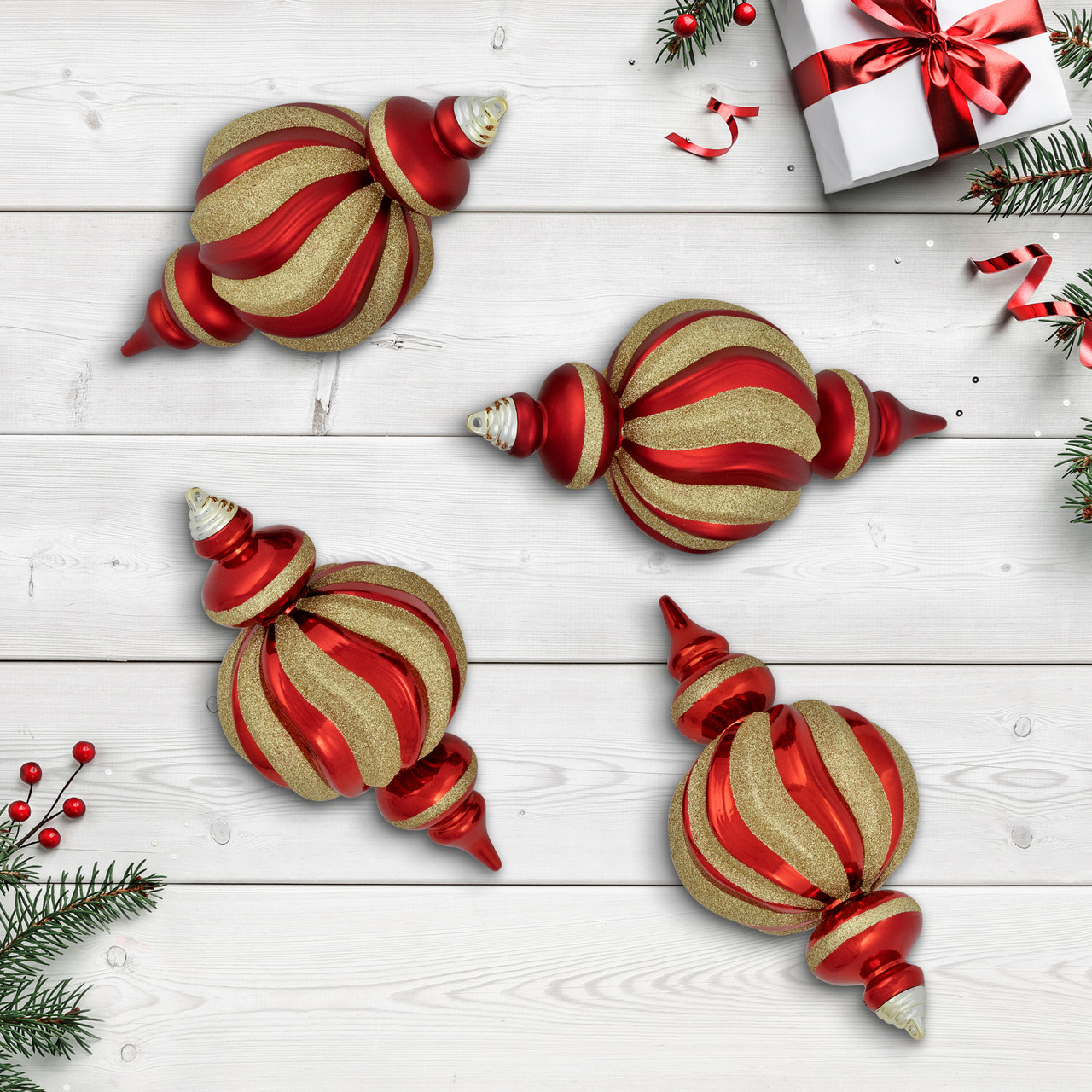 Shatterproof Commercial Size Finial Christmas Ornaments - 10" - Red ...