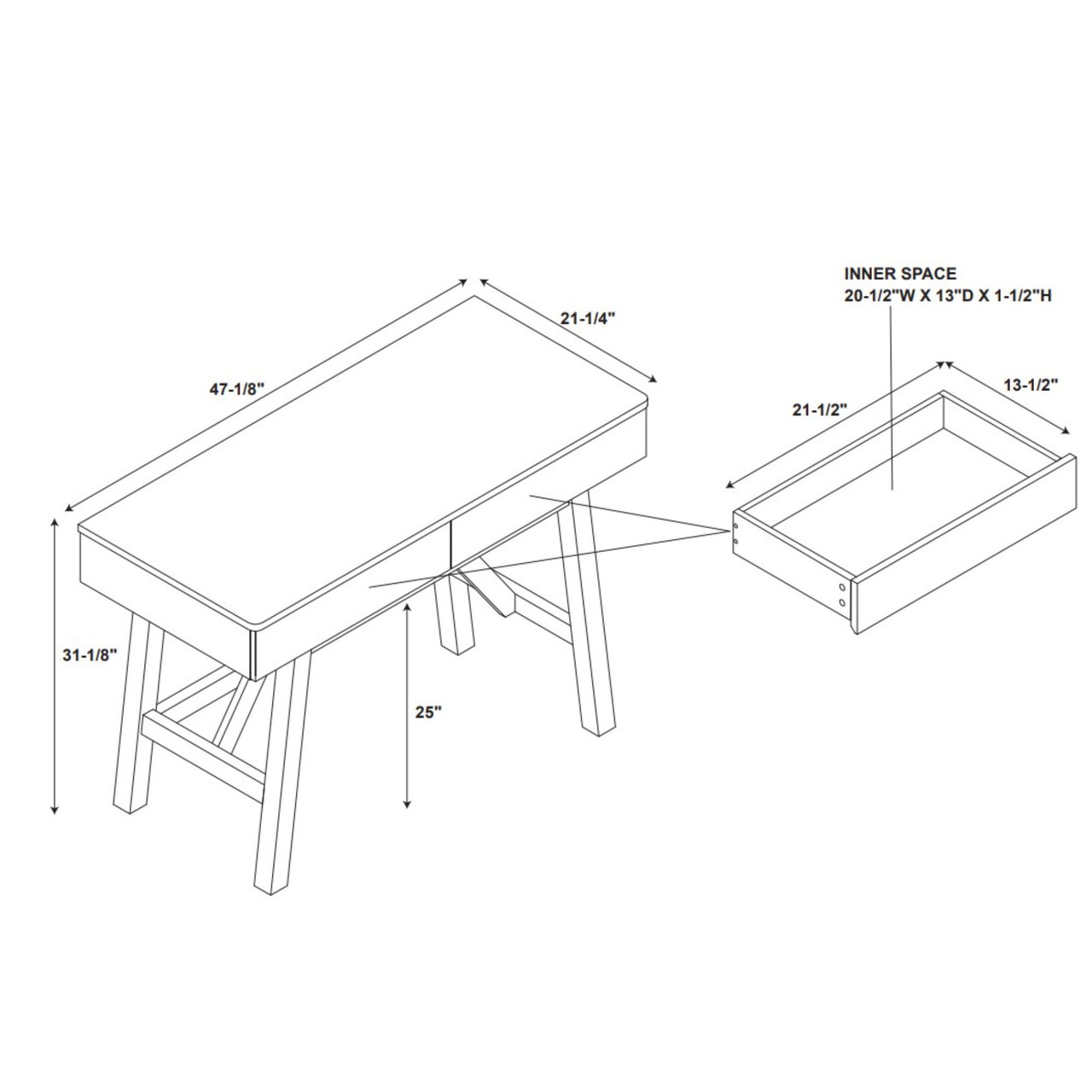 Transitional Two Drawer Writing Desk - 47" - Gray | Christmas Central