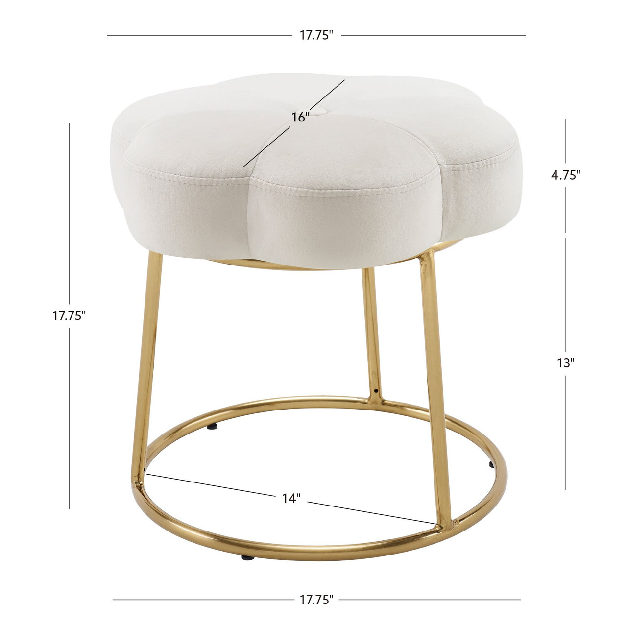 Floral Accent Vanity Stool - 17.75" - White & Gold | Christmas Central